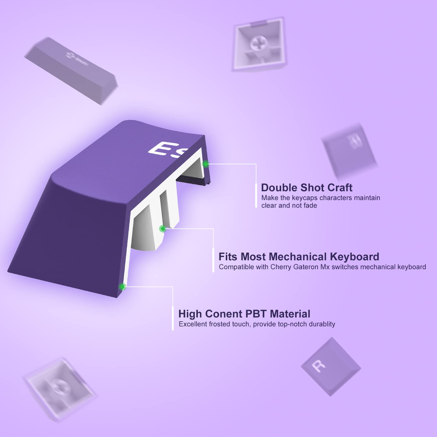 Womier PBT keycaps,Double Shot keycaps 75 Percent,Cherry Profile Keyboard keycaps,Gradient Purple Key Cap for Mechanical Gaming Keyboards(132key,only keycaps)