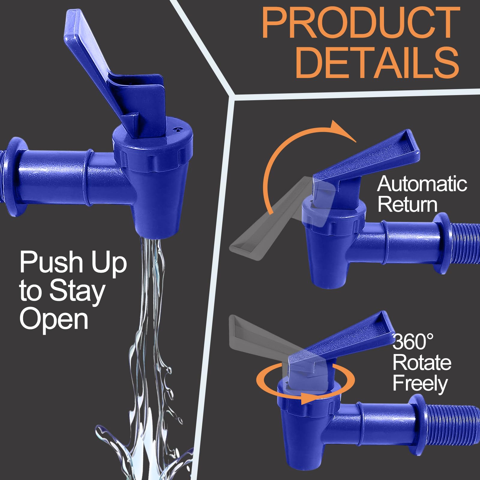 LifCratms 2Pcs BPA-Free Replacement Cooler Faucet, Blue Plastic Water Spigot Spout Water Dispenser Tap Set, Reusable Water Crock Tap Water Beverage Lever Pour Dispenser Valve