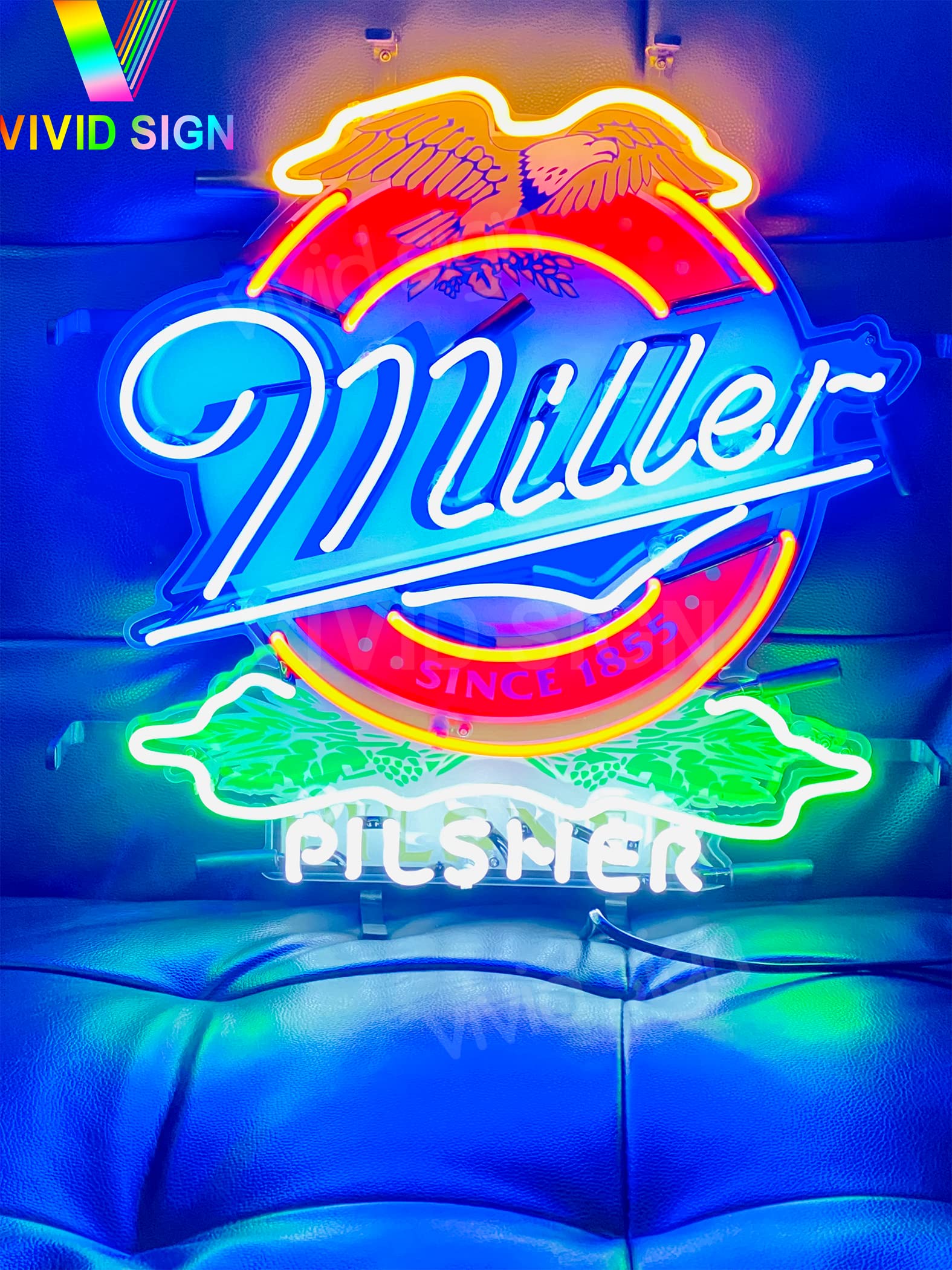 Queen Sense 20"x16" Miller Pilsner Eagle Neon Sign Neon Light with HD Vivid Printing Tech A120MPELVVD
