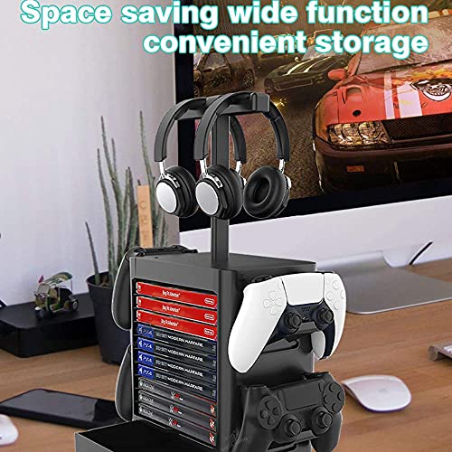 NiSotieb Multifunctional 10 Games Disk Storage Rack for PS5 Controller/Headset Stand Holder for PS4/Xbox Series X/Switch/PS5 Game Accessories Organizer