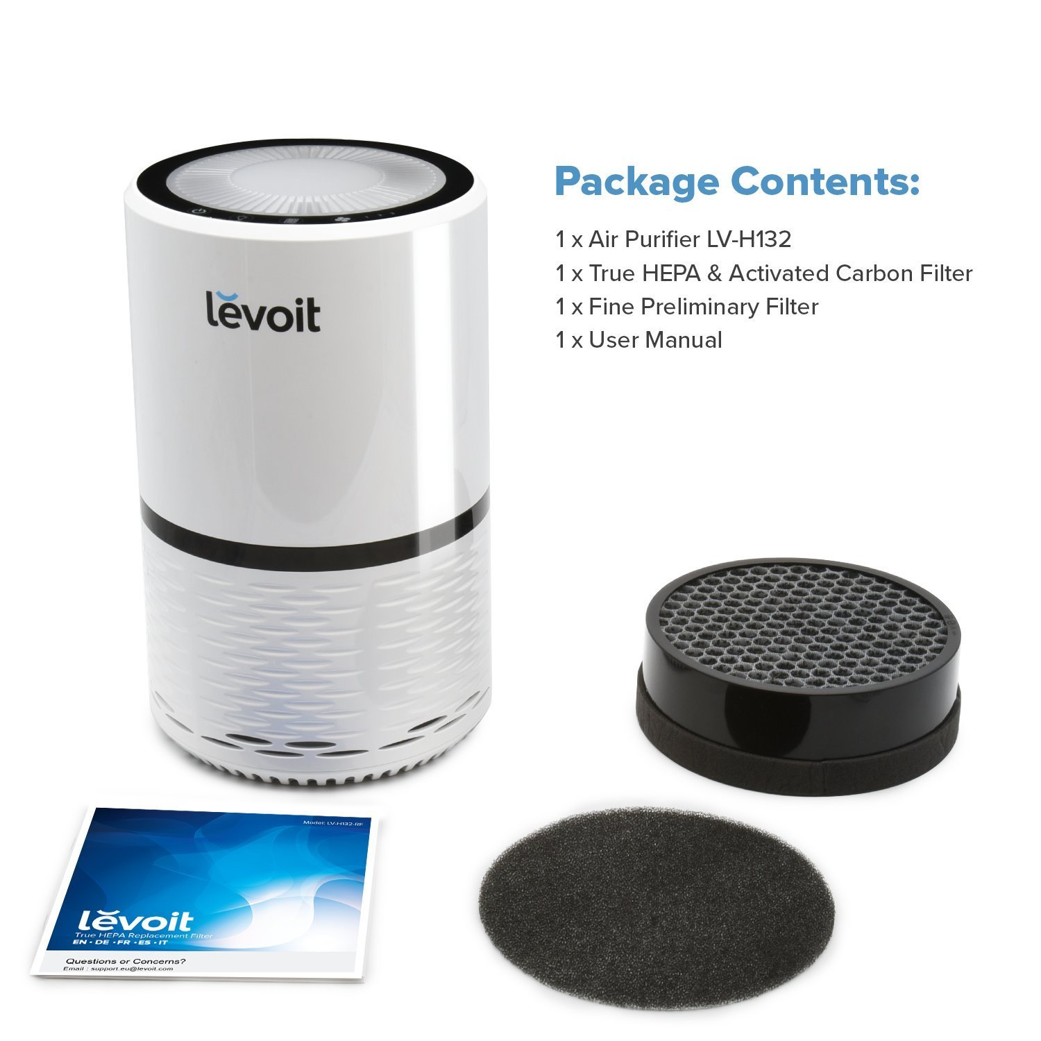 LEVOIT Air Purifiers for Home Smokers Allergies and Pets Hair, Quiet in Bedroom, Filtration System Cleaner Eliminators, Odor Smoke Dust Mold, Night Light, LV-H132, 2 Pack, White