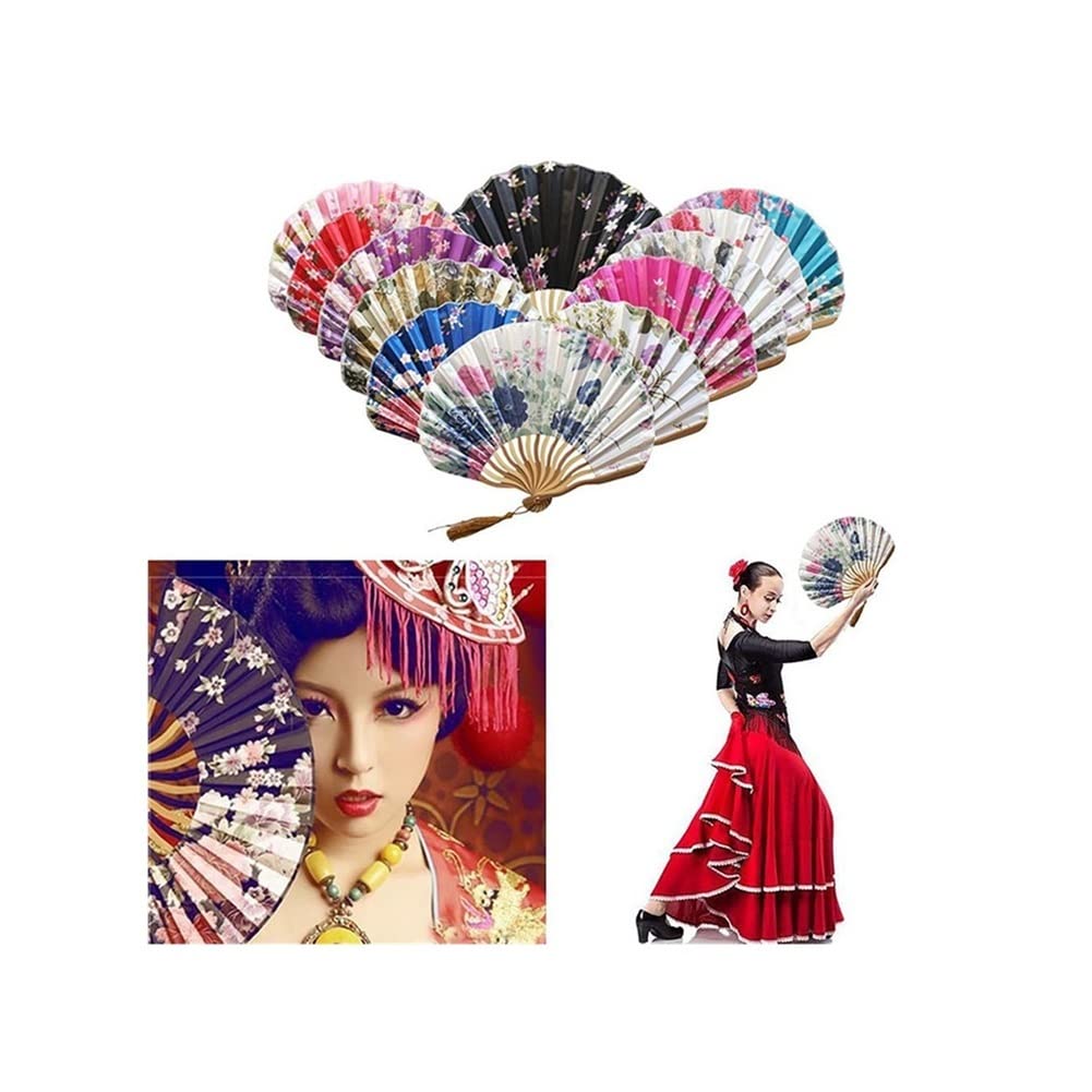 PBLCYUT Chinese Style Hand Held Fans Personalized Pattern Silk Bamboo Folding Fans Handheld Wedding Hand Fan Cool Bamboo Flower Fan (Color : 5)