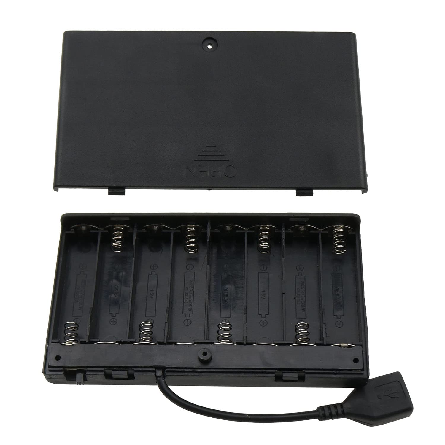 ZZHXSM AA Battery Holder USB Female Socket 8 Slots AA Battery Case Box USB Port Power Supply Battery Box with ON-Off Switch and Cover 8 x 1.5V