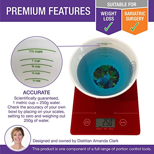 PORTION CONTROL BOWL, MELAMINE for Weight Loss, Bariatric Surgery, Diabetes and Healthier Diets. Educational, visual tool for adults and children by Dietitian Amanda Clark