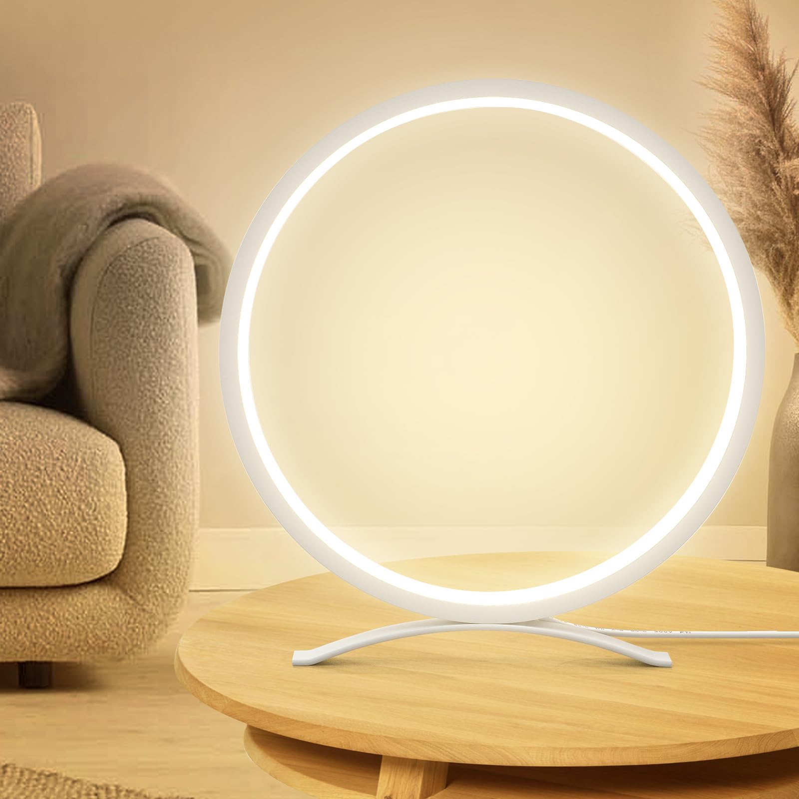 MAYTHANK Desk Lamp,Metal Circle Ring Table Lamps Bedside Lamp for Nightstand, Modern Minimalist Lamps/Led Warm Light for Bedroom/Living Room,10 Inch