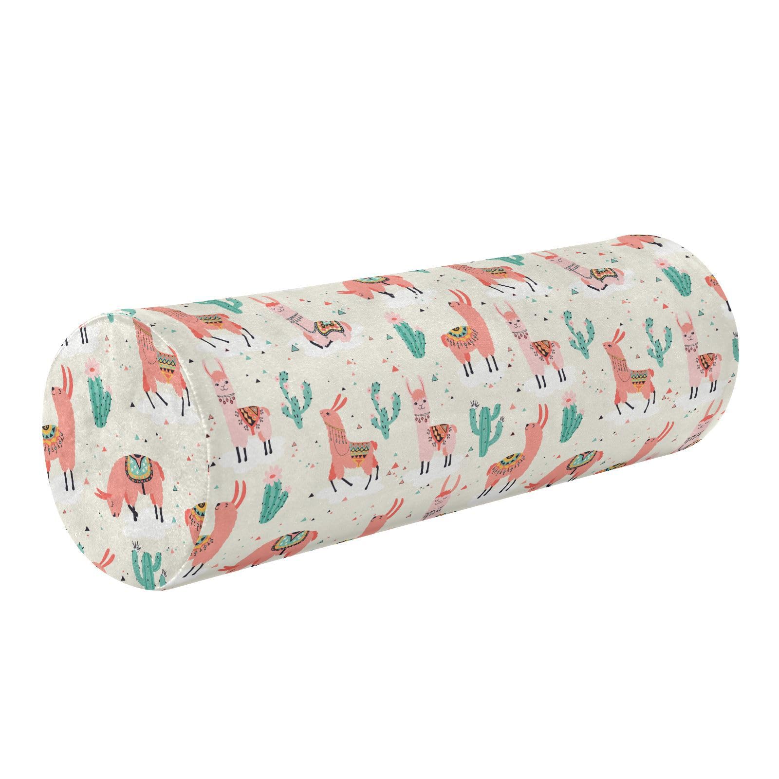 Llama Cloud Flowers Cacti Neck Support Pillow Round Neck Roll Bolster Cylinder Pillow Cervical Pillows Shoulder Pillow for Leg Knee Back Head Support for Study Work Men Women