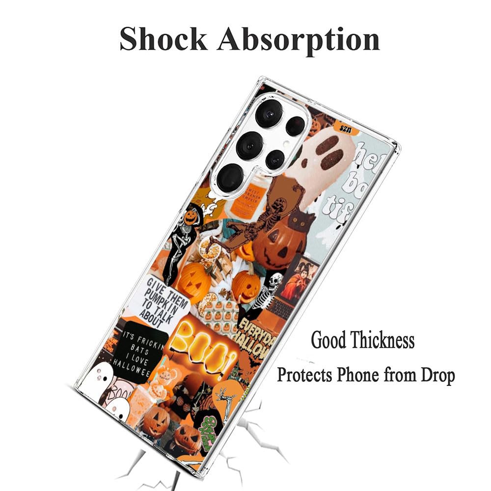 Kyppwh for Samsung Galaxy S22 Ultra Aesthetic Ghost Pumpkin Halloween Collage Pattern Case, Halloween Theme Anti-Scratch Shockproof Soft TPU Case for Galaxy S22 Ultra 6.8 Inch