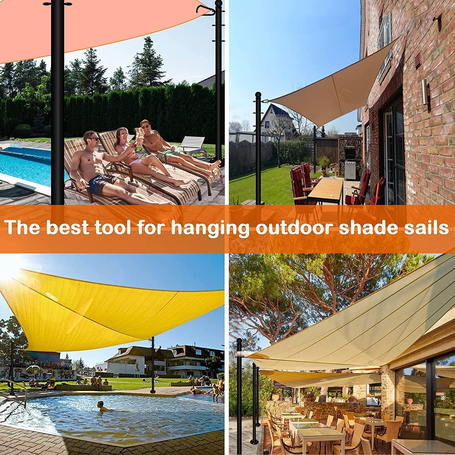 Shade Sail Pole Kit, 4 Poles of Set 10Ft Sun Shade Sail Poles Support Awning Canopy Shade Sail, Outdoor String Light Pole Post Heavy Duty Steel Post for Outside Deck Patio Backyard Wedding