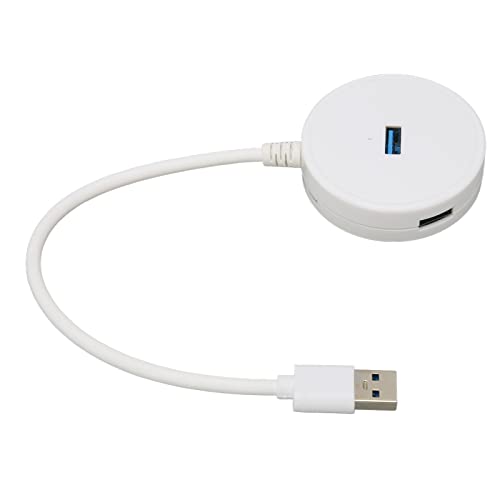 USB 3.0 Hub, 4 Port Hub 5Gbps Transmission White Plug and Play for Windows for OS X for Linux