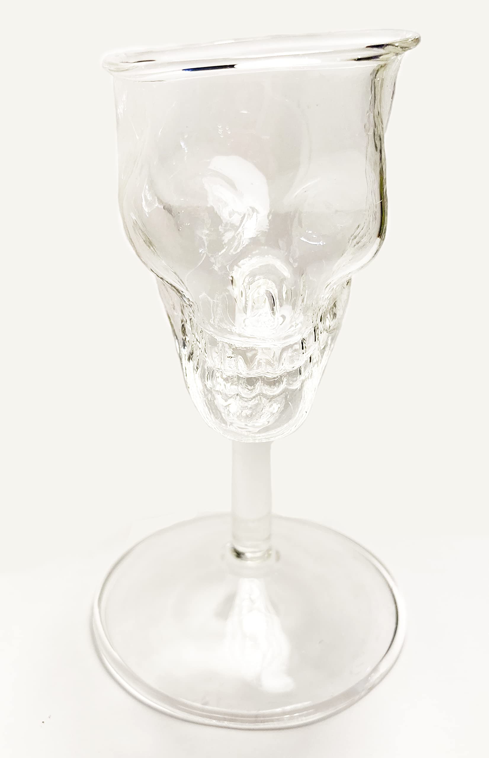Mazeology Modern Handmade Mouth-blown Crystal Clear Borosilicate Glass SKULL Shaped Set of Two Stemmed Wine or Cocktail Glasses, good for Liquors, After-Dinner Drinks and More!
