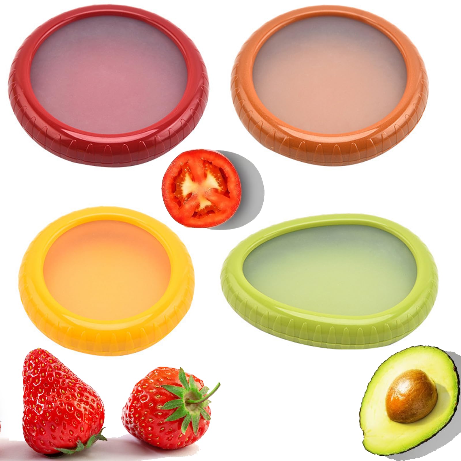 Winb Set of 4 Reusable Fruit and Veggie Savers - Ideal for Avocados, Tomatoes, Apples, Garlic, Onions, and More