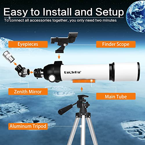 Telescope for Kids&Adults Astronomy Beginners, German Technology AZ Mount Astronomical Refracting Telescope, 70mm Apterure 500mm Focal Length(20X-150X),with Red-dot finder&Phone Adapter&Waterproof Bag