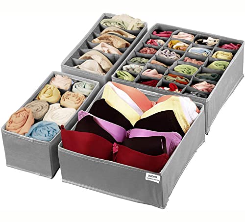ZUIDSYI 4 Pack Sock Underwear Drawer Organizer Dividers, Foldable Fabric Dresser Closet Organizers Box and Storage Bins for Clothing Bras Lingerie Undies Socks Undies Scarf Ties Belt