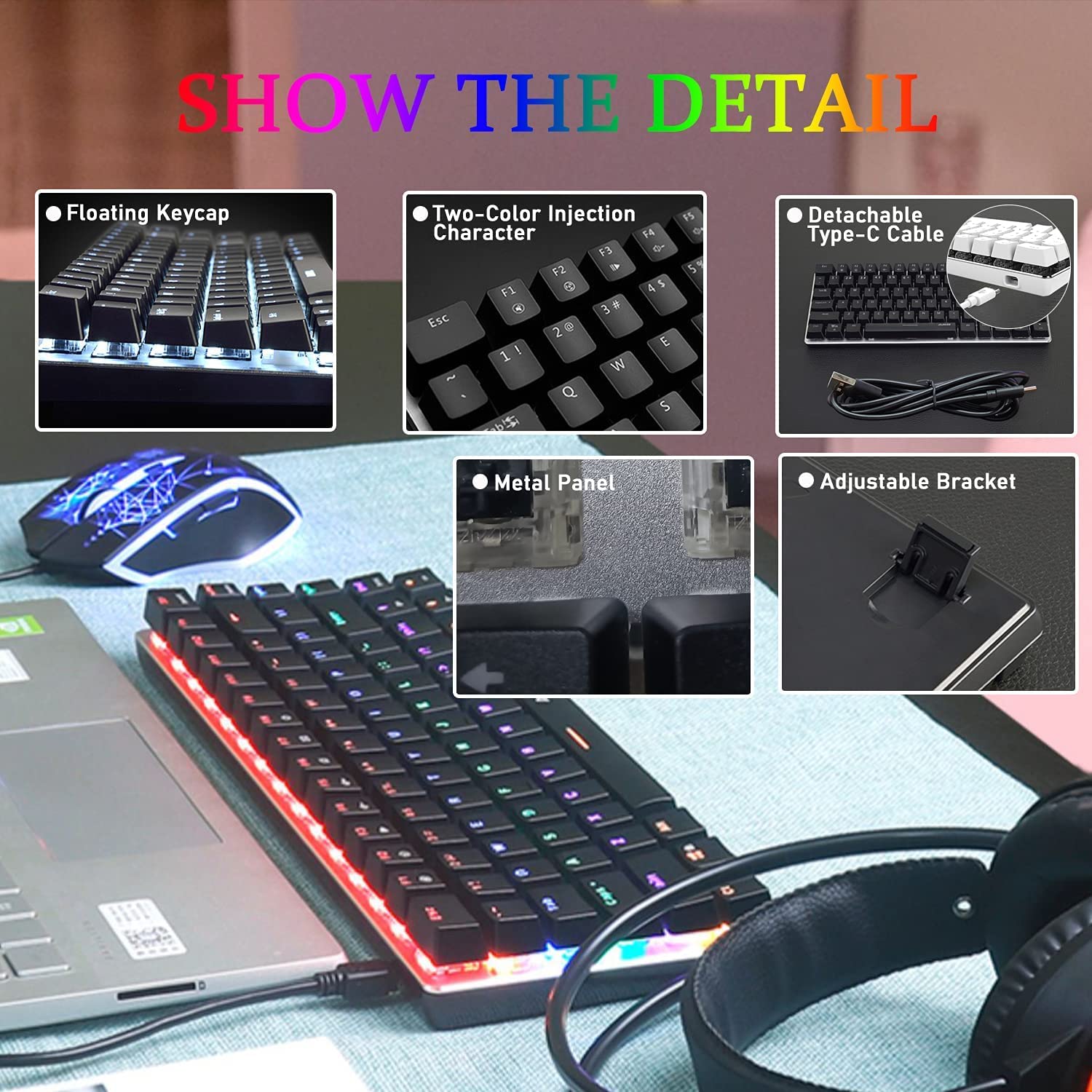 LexonElec Wired Gaming Keyboard AK33 White LED Backlit 82 Keys USB Mechanical Pro Gamer Keypad for Office Typists Playing Game (Black Switch,Black)