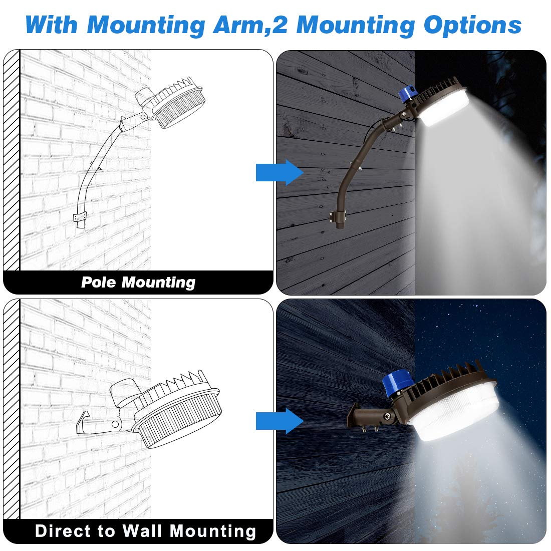 LEDMO 120W LED Barn Lights 4 Pack - [Update] Angle Adjustable with Mounting Arm 18000lm Dusk to Dawn LED Yard Lights with Photocell Area Lighting 5000K Daylight