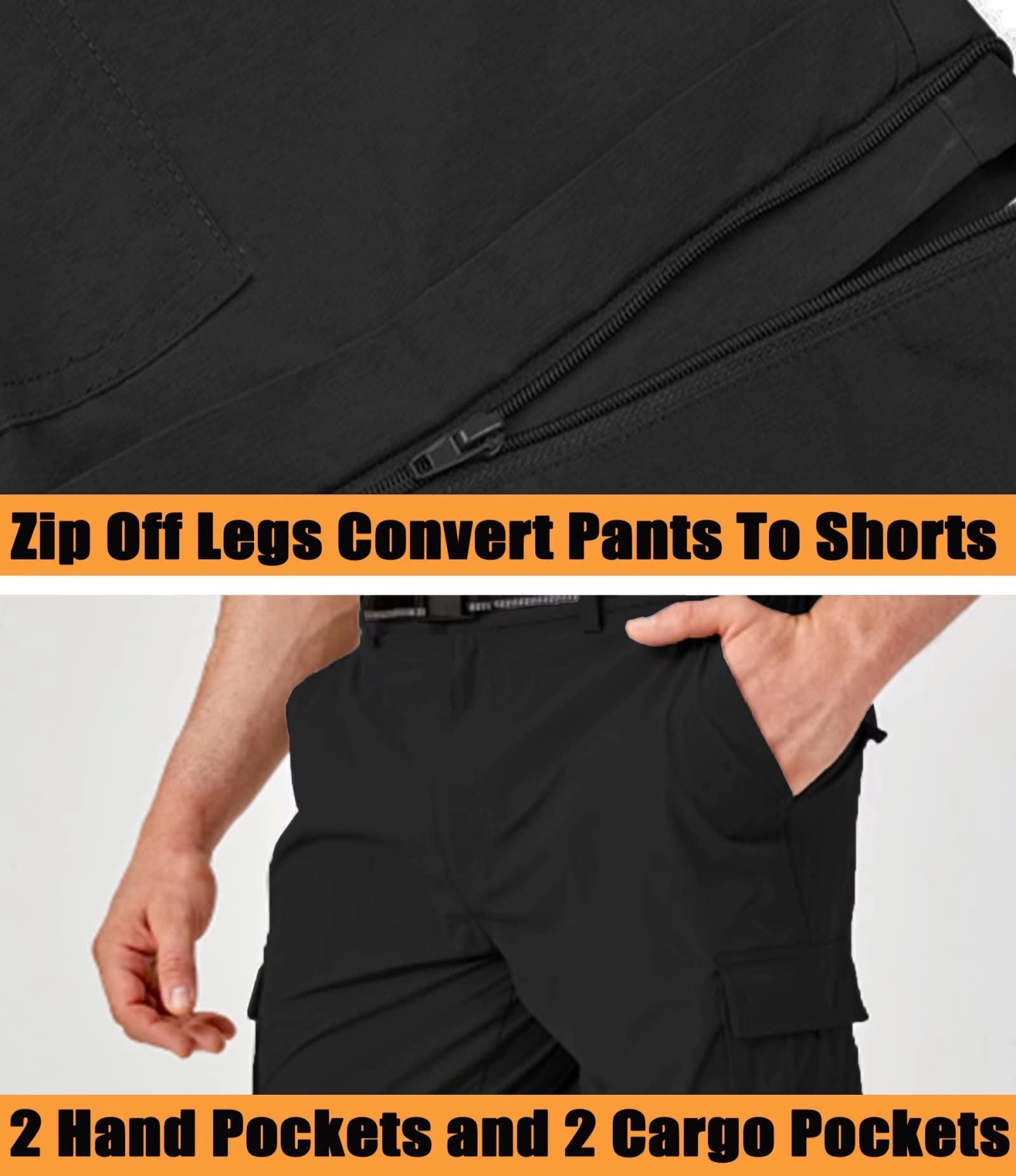 MAGCOMSEN Quick Dry Pants Men Hiking Pants Convertible Pants Work Pants for Men Fishing Pants Cargo Pants Summer Camping Pants Black
