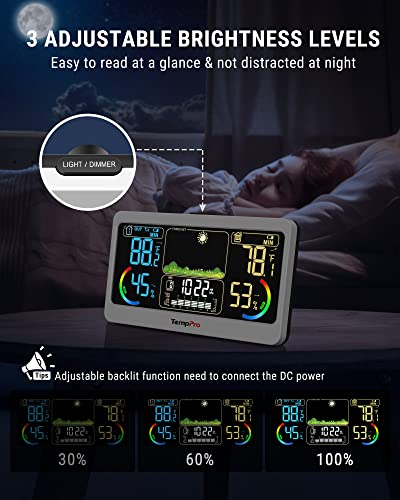 TempPro B68B Weather Station Indoor Outdoor Thermometer 500ft Wireless Home Weather Station with Digital Temperature Humidity Meter for Weather Forcast, White