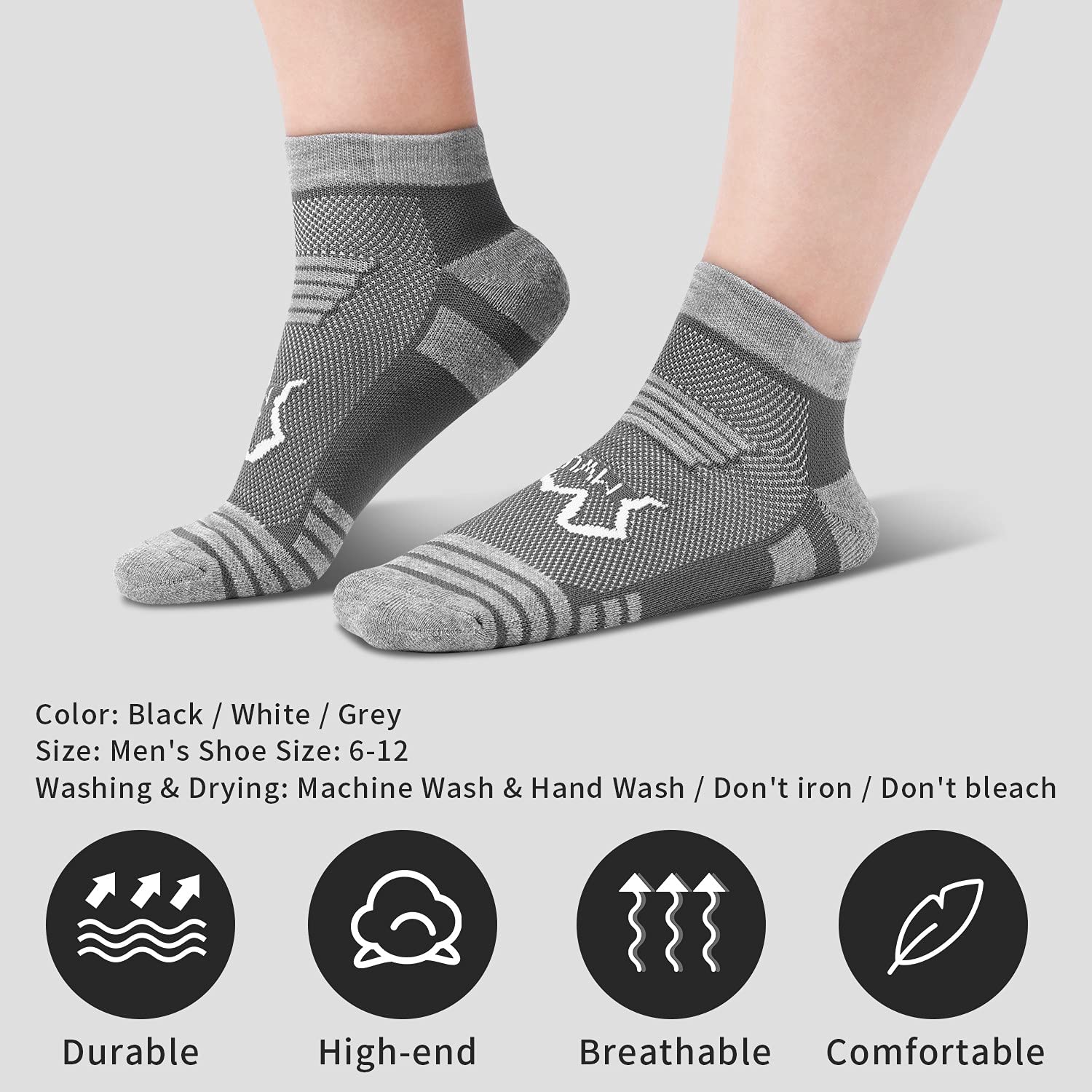 MWUS Men's Running Socks with Cushion, 6 Pack Sport Ankle Athletic Socks