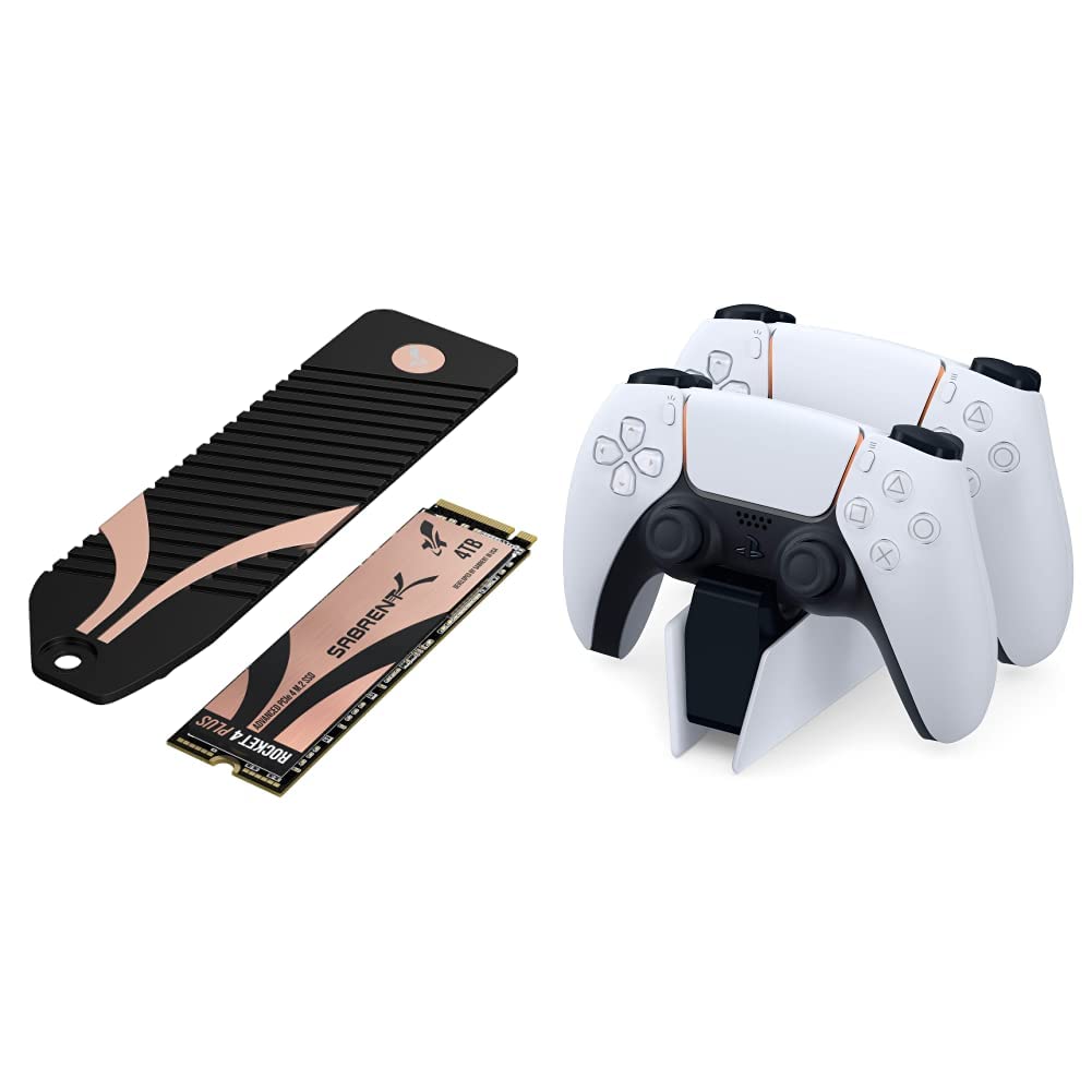 SABRENT 4TB Rocket 4 Plus NVMe 4.0 Gen4 PCIe M.2 Internal Extreme Performance SSD + M.2 NVMe PS5 heatsink Combo (SB-RKT4P-PSHS-4TB) + Playstation DualSense Wireless Charging Station