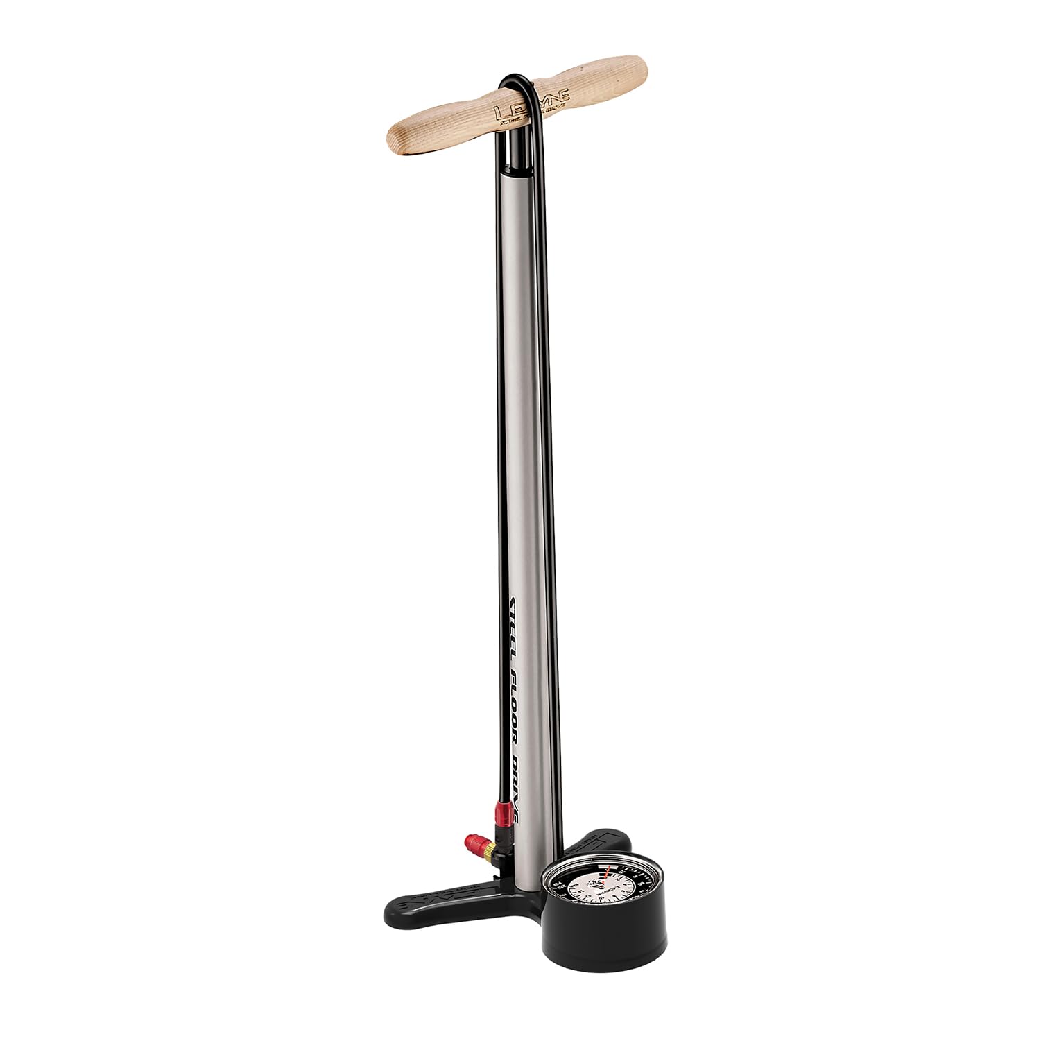 LEZYNE Steel Floor Drive 3.5 High Pressure Bicycle Floor Pump with 3.5" Analog/Digital Gauge - Durable 220 PSI Tire Air Pump for Road/Track Bikes - ABS-1 Pro Chuck Fits Presta & Schrader Valve