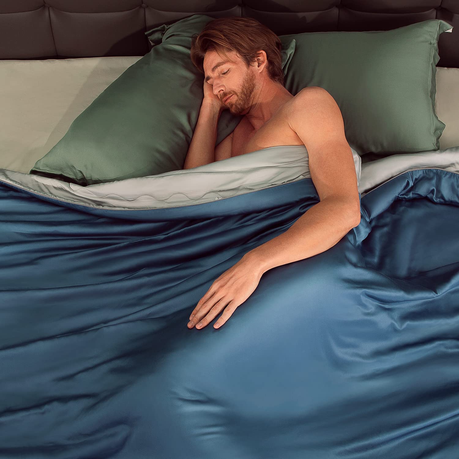 Kaisa Cooling Comforter King Size for Summer, Cool Bedding Comforter Breathable, Silky Soft Lightweight Duvet Insert with Corner Tabs, 106x90 Inches Blue Grey