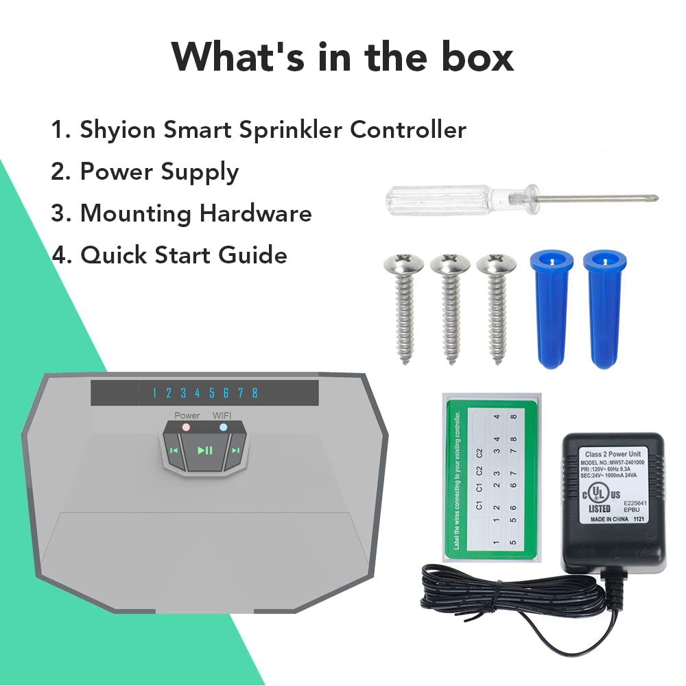 Shyion WiFi Sprinkler Controller 8 Zone, Indoor Smart Sprinkler Controller Irrigation System 8 Station, Remote Control by Phone Anywhere, Smart Features Rain Skip