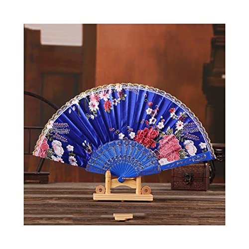 PBLCYUT Style Hand Held Folding Dance Fan Wedding Party Lace Silk Folding Hand Held Flower Fan Summer Wedding Fan Party (Color : Purple)