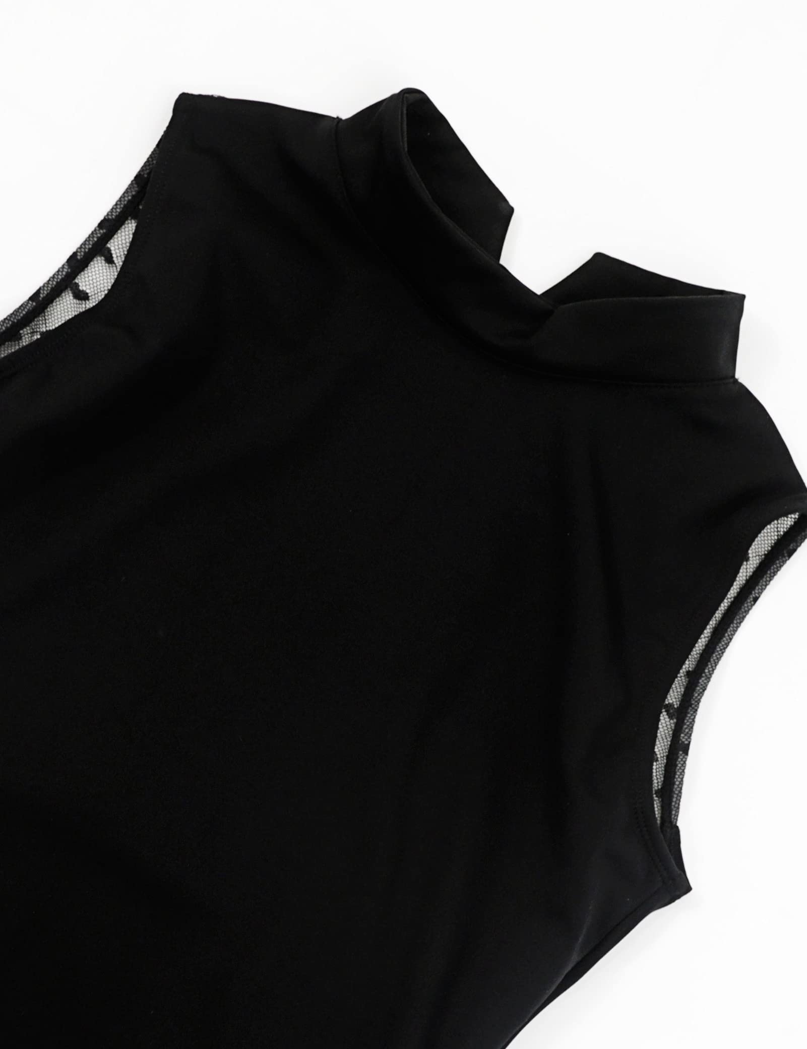 Phoeswan Ballet Leotards for Women, High Neck Black Dance Leotards, Lace Splice Backless Gymnastics Leotards, Size S