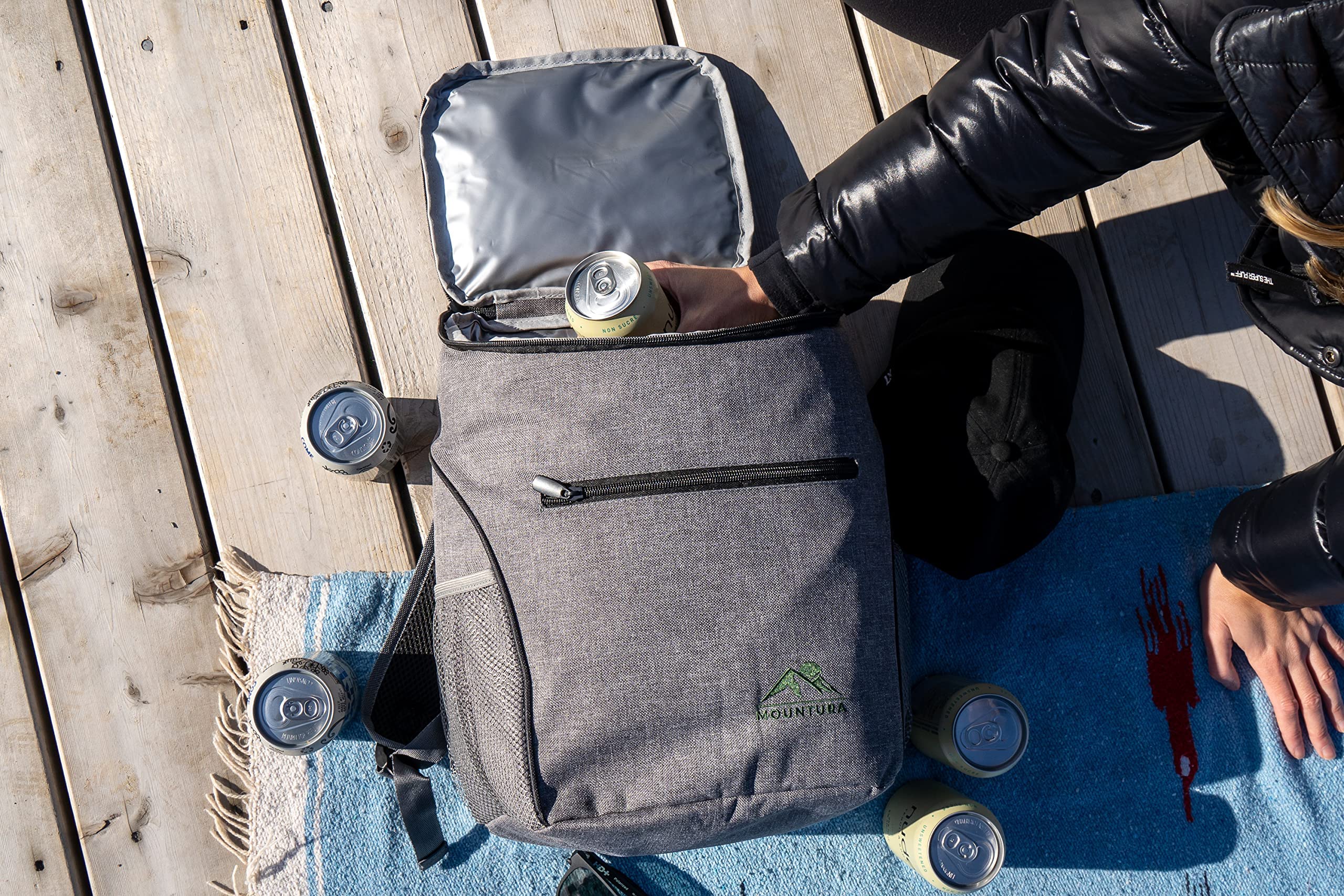 Mountura Lightweight Grey Insulated Backpack, Leak-Proof Backpack with Cooler for Hiking, Work, Picnics, Camping, Beach and Day Trips, 22-Can Carry Capacity, Medium