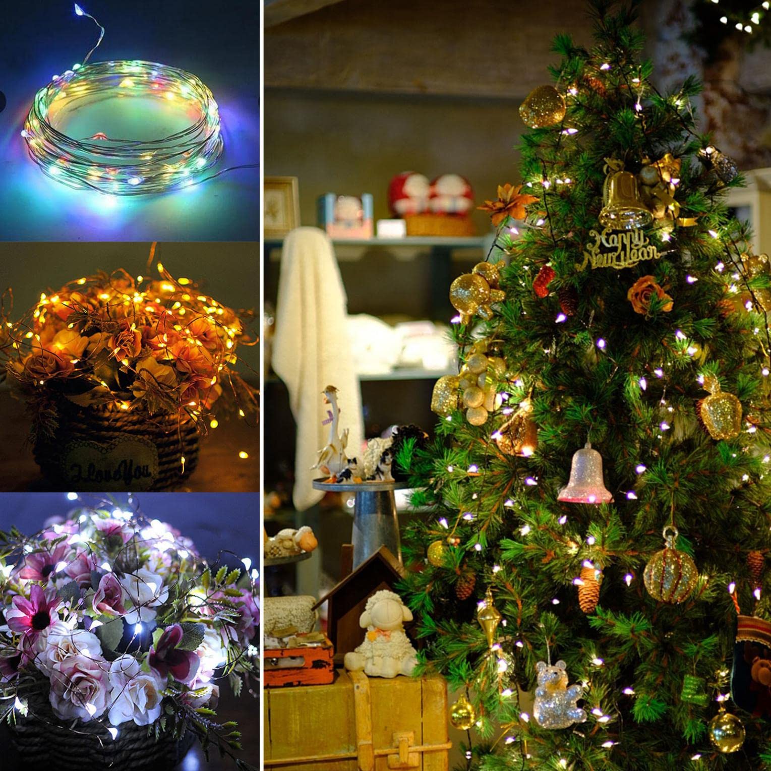 LED Battery Operated Fairy Lights, 1M 10 Lights Mini Copper Wire Firefly String Lights, String Lights Silver Coated Copper Wire Lights for DIY Wedding Bedroom Indoor Party Decoration 3 Pack
