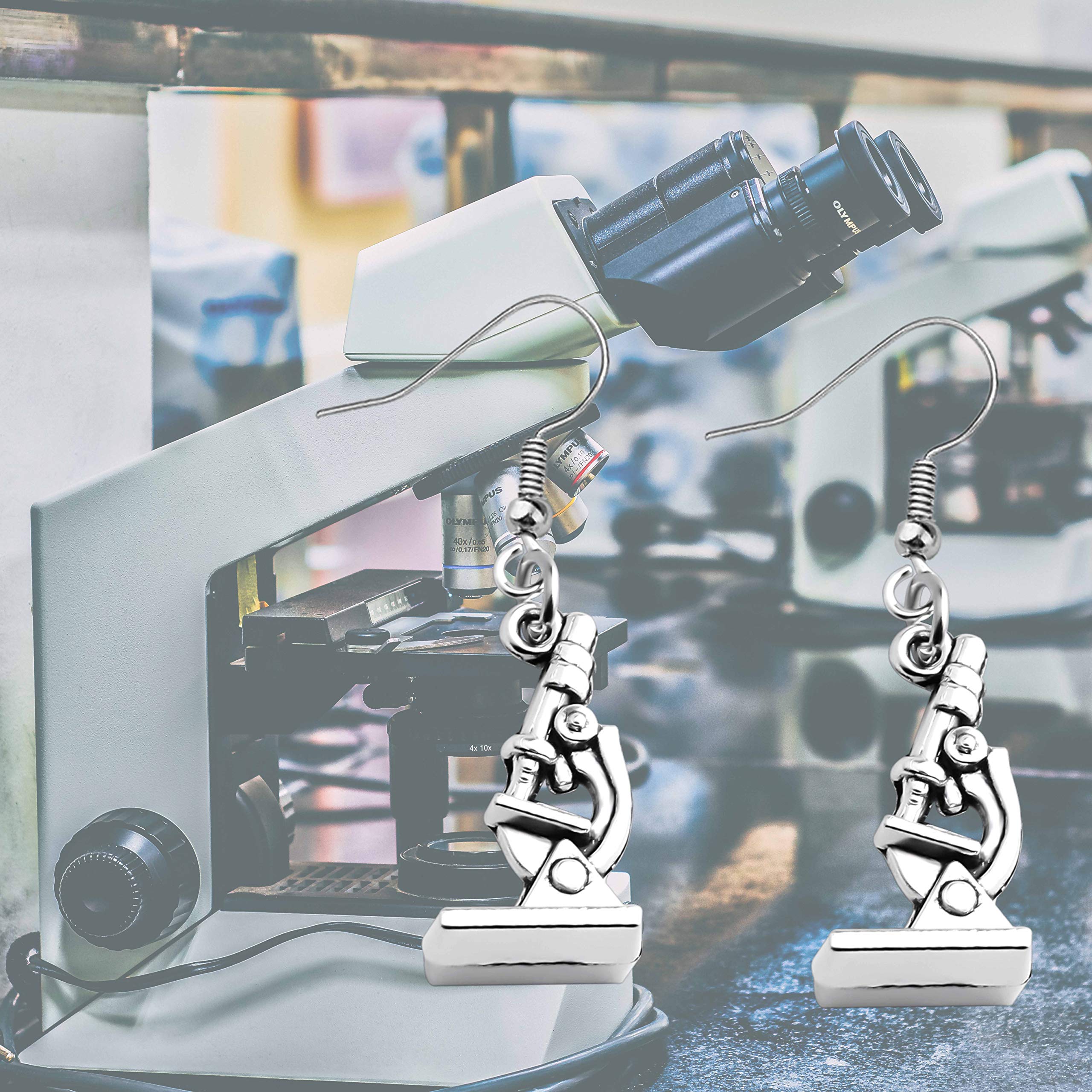 Microscope Dangle Earrings DNA Double Earrings Scientist Gifts Biology Chemistry Teacher Gift Science Nerd Jewelry Gifts (Microscope Earrings)