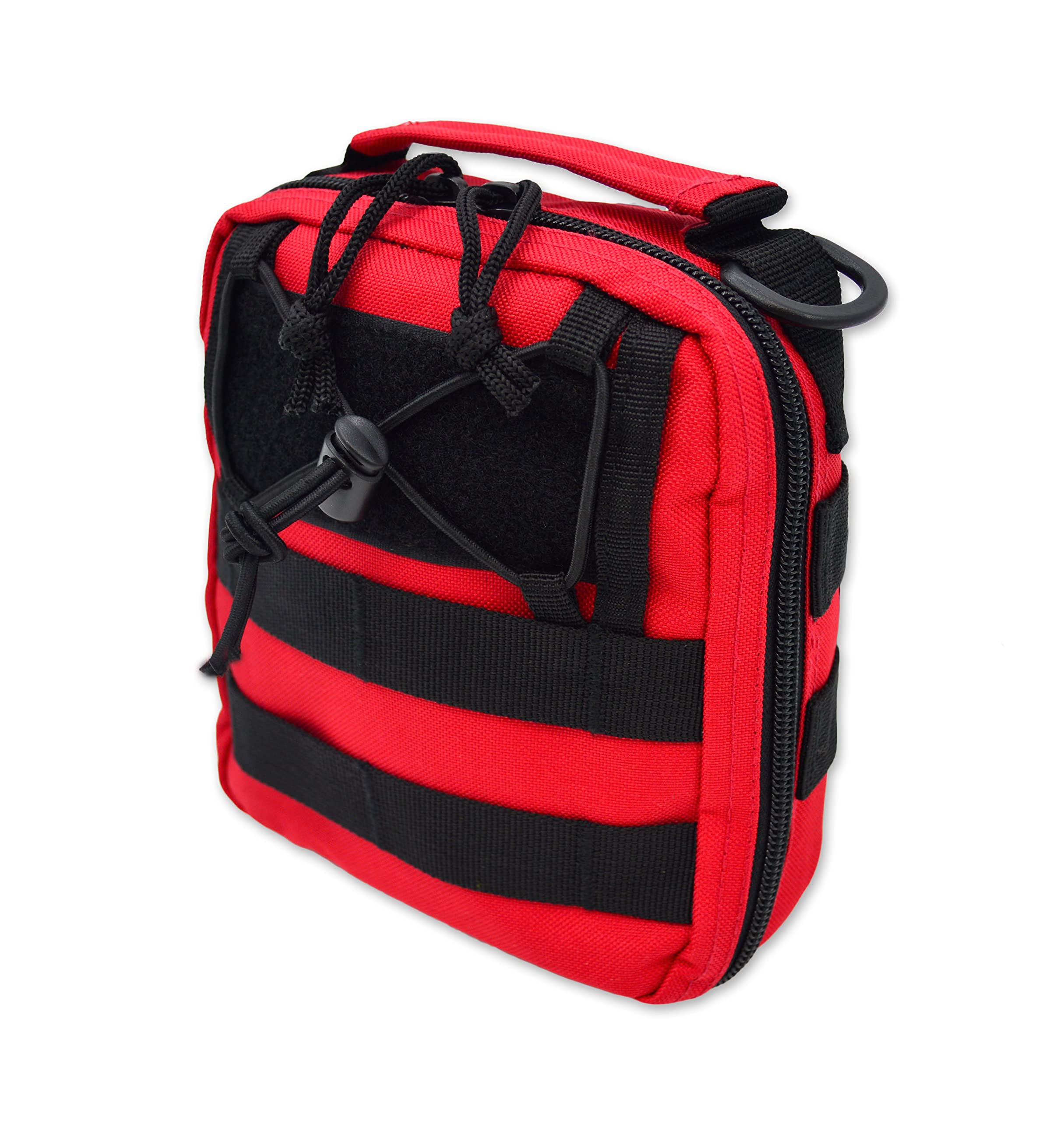 Lightning X Products Premium Nylon MOLLE Pouch Emergency Kit, Ideal for Tactical Medics, Military, Outdoor Enthusiasts (8" x 6.5" x 3", Black or Tan, for Gunshot Wounds & Bleeding Control) (Red)