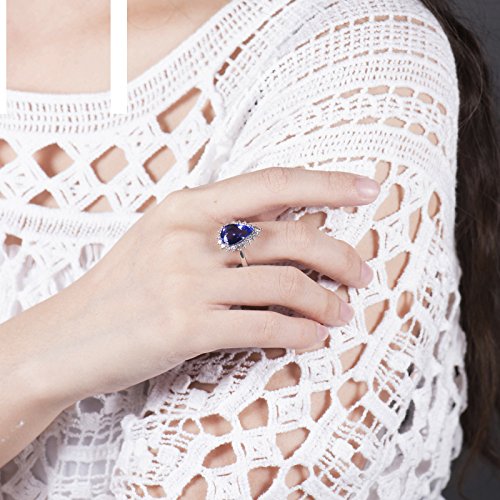 Lanmi 14K White Gold Natural Deep Blue Tanzanite Rings Diamonds Band Engagement Wedding for Women Promotion