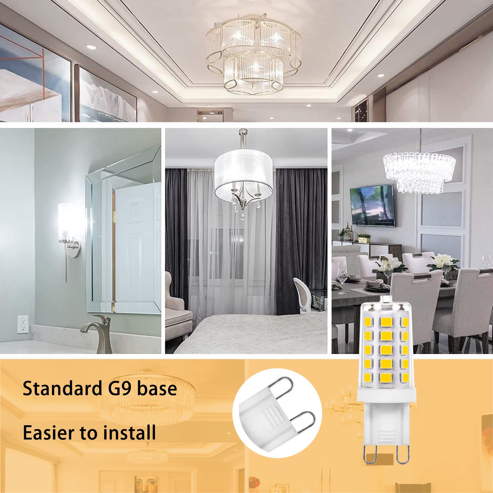 MRAFNELU G9 LED Bulb Dimmable, Daylight White 6000K 4W Equivalent to 40W Halogen Bulb, 120V Bi Pin Base LED Blubs 360°Beam Angle 450LM for Home Lighting(6 Pack)