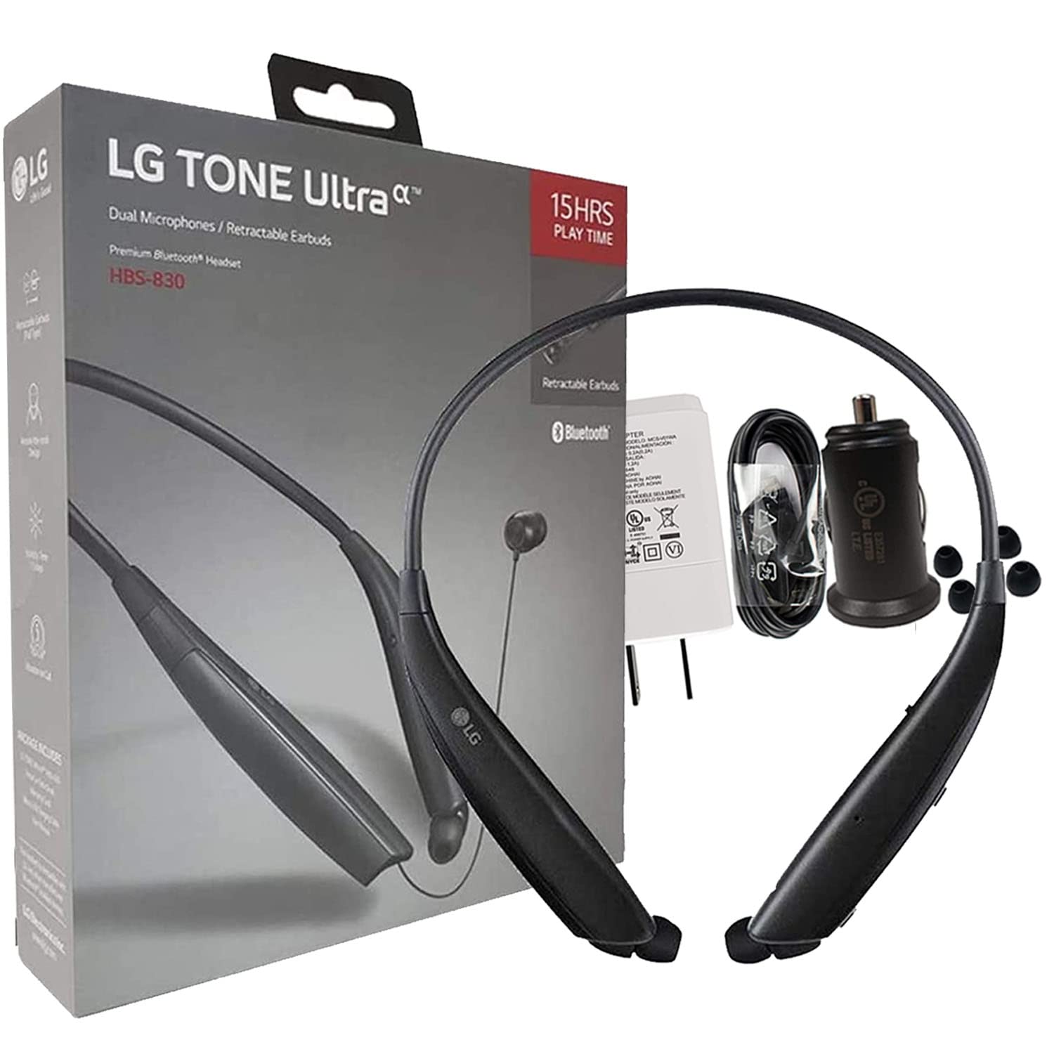 LG Tone Ultra HBS-830 Bluetooth Wireless Stereo Headset with Home/Car Charger (Retail Packing)