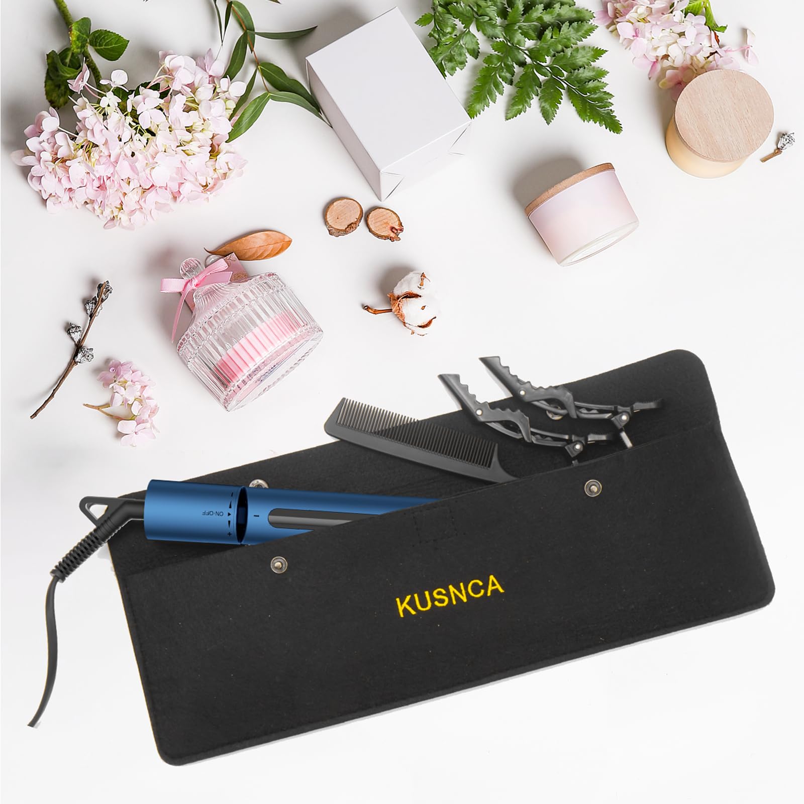 KUSNCA Professional Titanium Flat Iron, Hair Straightener and Curler Iron 2 in 1, Negative Ion Straightening, Dual Voltage Travel Pack, Front Anti-Scald Function, LCD 230°F-450°F, 1 Inch (Gold)