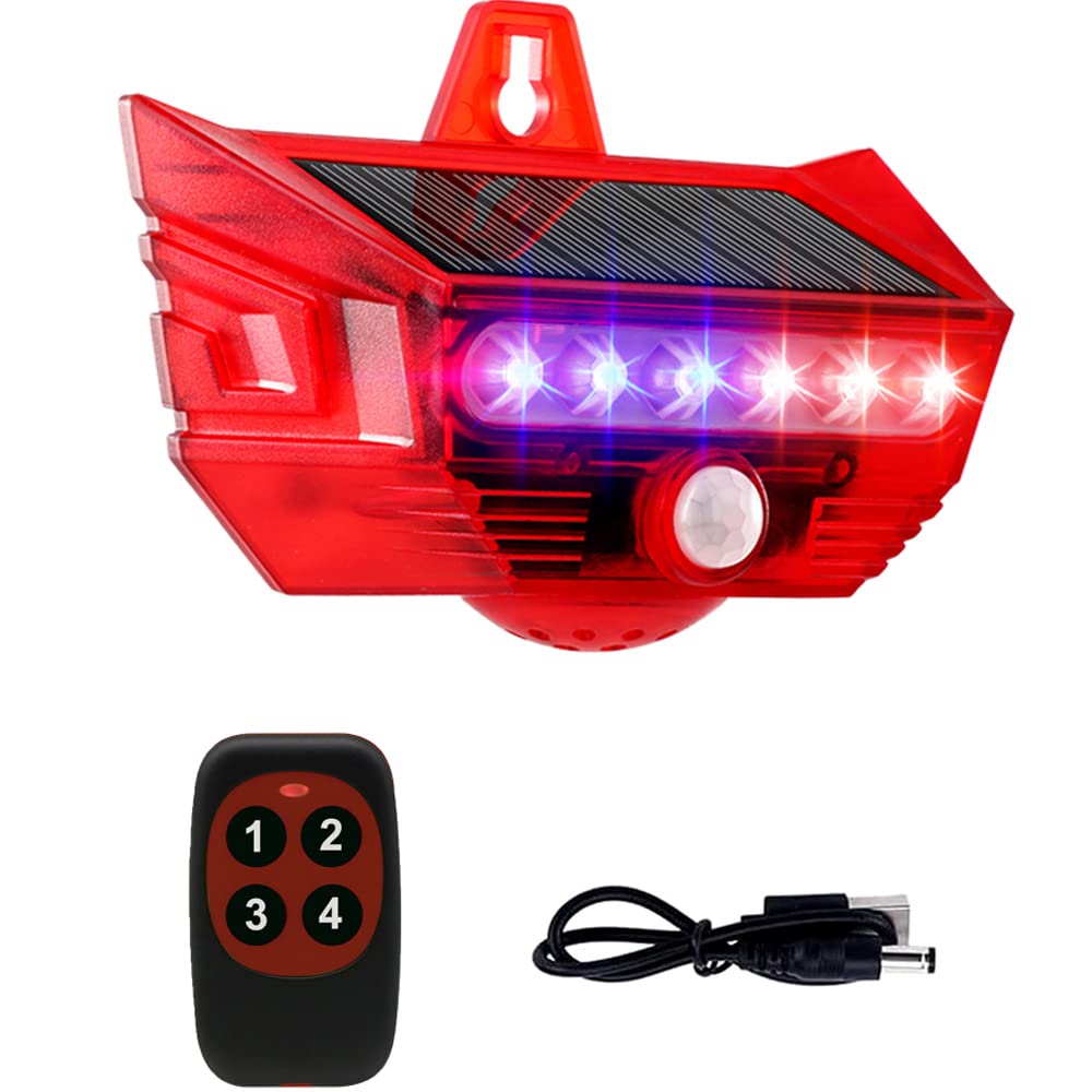 Solar Strobe Alarm Light Motion Sensor Siren Outdoor IP65 Waterproof Solar Security Light 129DB Siren Alarm with Remote Control for House, Farm, Villa, Driveway, Warehouse