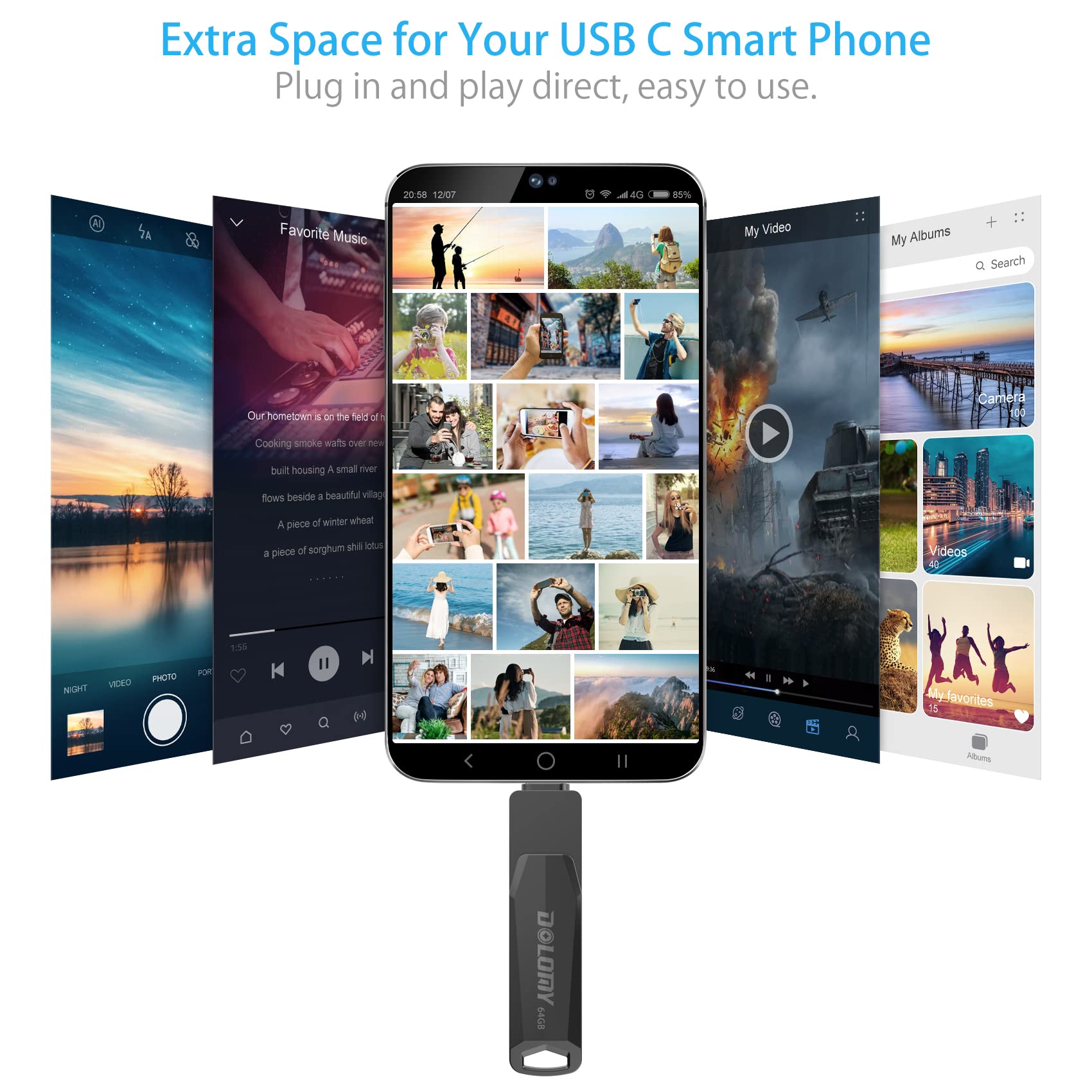 USB C Flash Drive, Dolomy 64GB USB C Thumb Drive, 2 in 1 OTG USB 3.1 Metal USB C Memory Stick Compatible with MacBook Pro Air, Type C Smartphones, Tablets