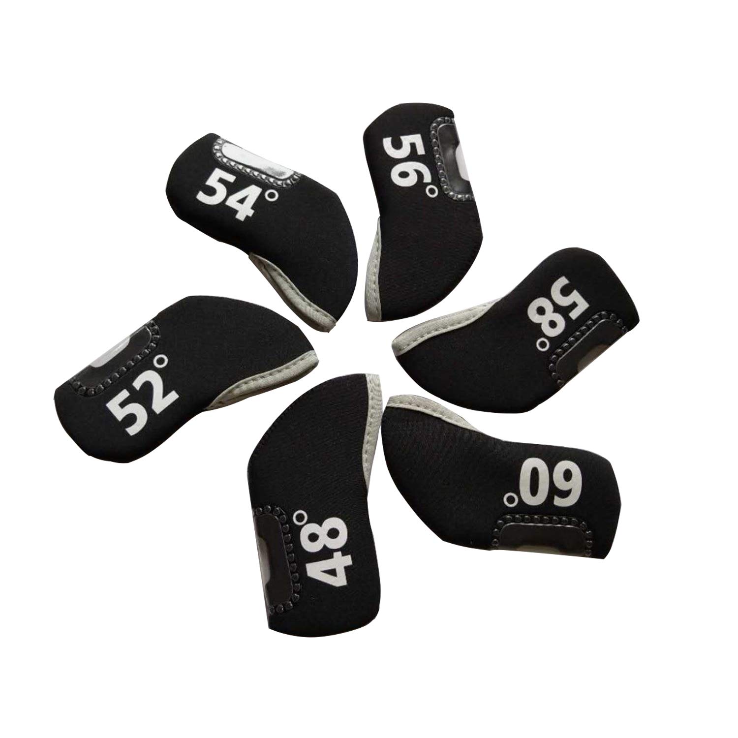 Kepoda 6Pcs Black Neoprene Golf Club Cover Top Window Iron Wedge Head Cover