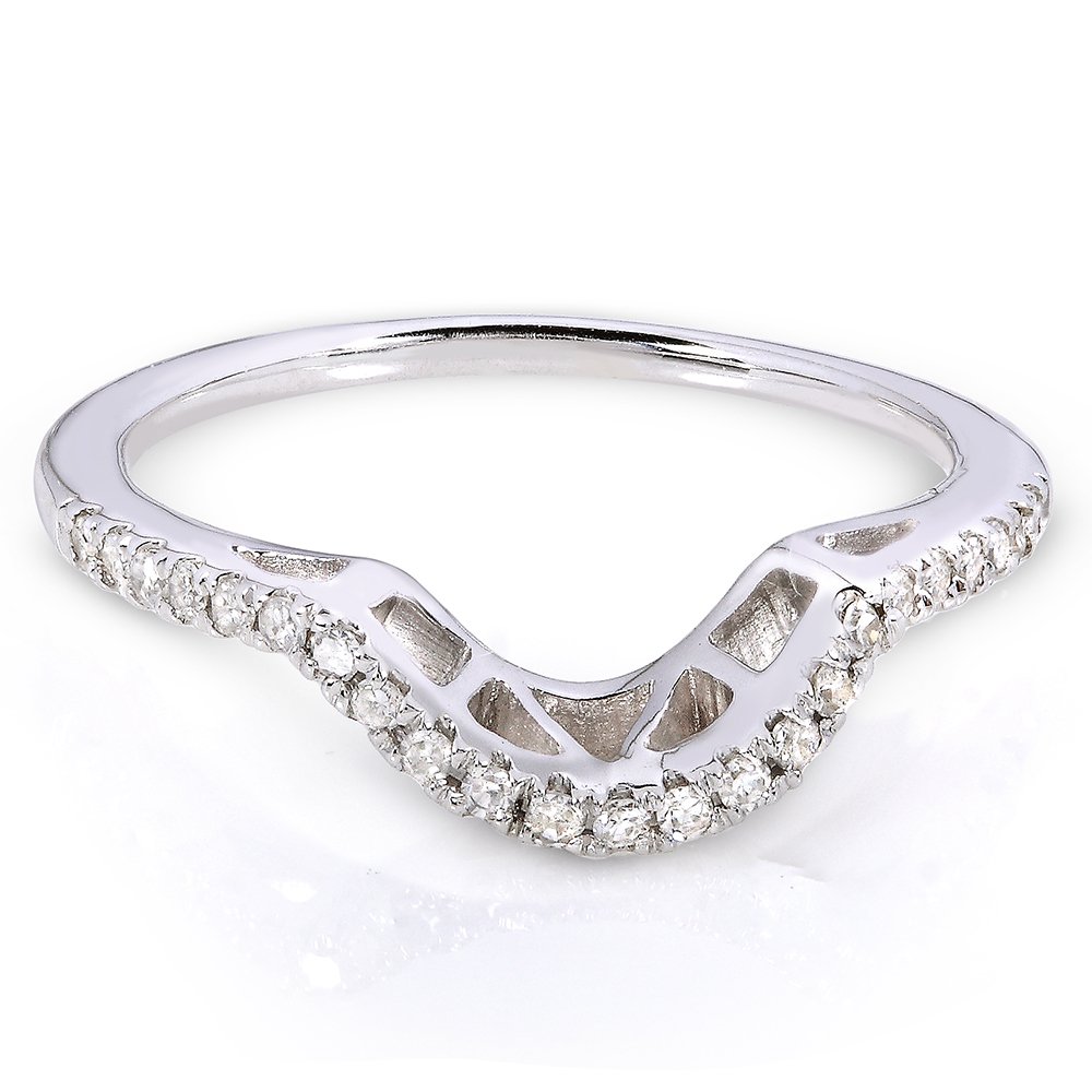 Kobelli Contoured Diamond Band 1/10 Carat (ctw) in 10k White Gold (Matching Band to Ring 61956-E), Size 10