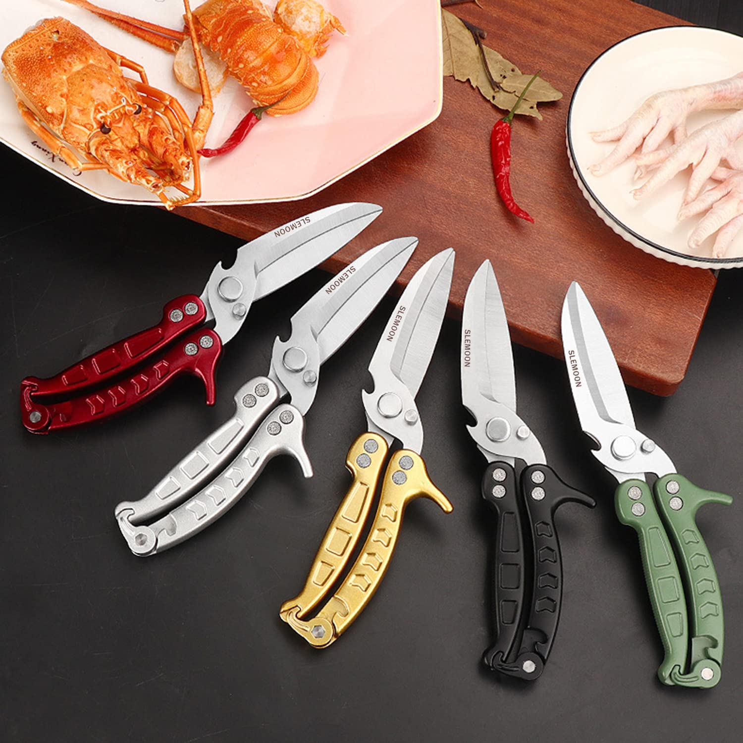 SLEMOON Kitchen Shears Heavy Duty Poultry Shears Meat Cutting Dishwasher Safe and Stainless Food Kitchen Scissors for Chicken Turkey Thanksgiving,Burgundy