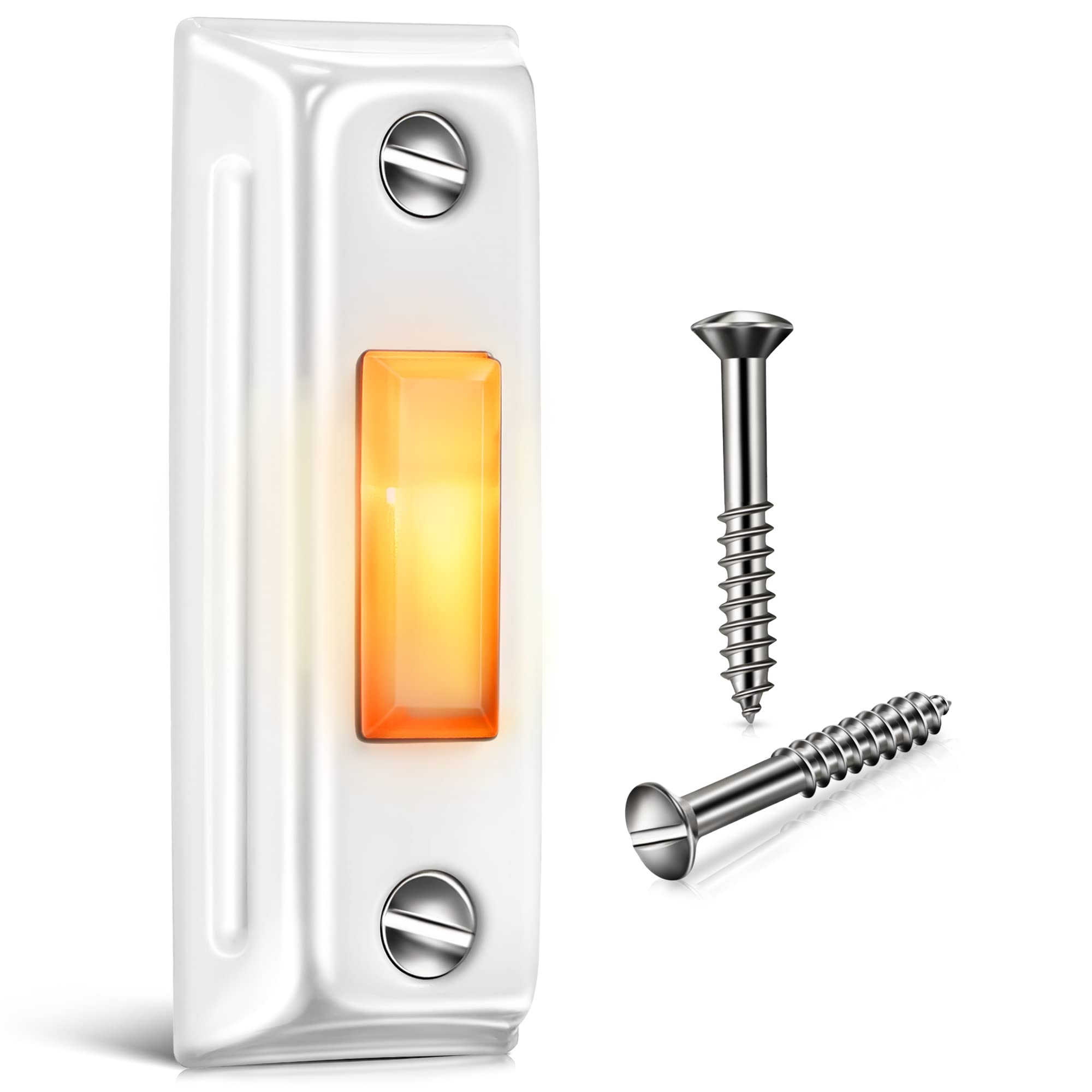 LED Lighted Doorbell Button, Upgraded Solid and Sleek Metal Wall Mounted Door Bell Push Buttons for Home, Universal Garage Door Opener Switch (White)