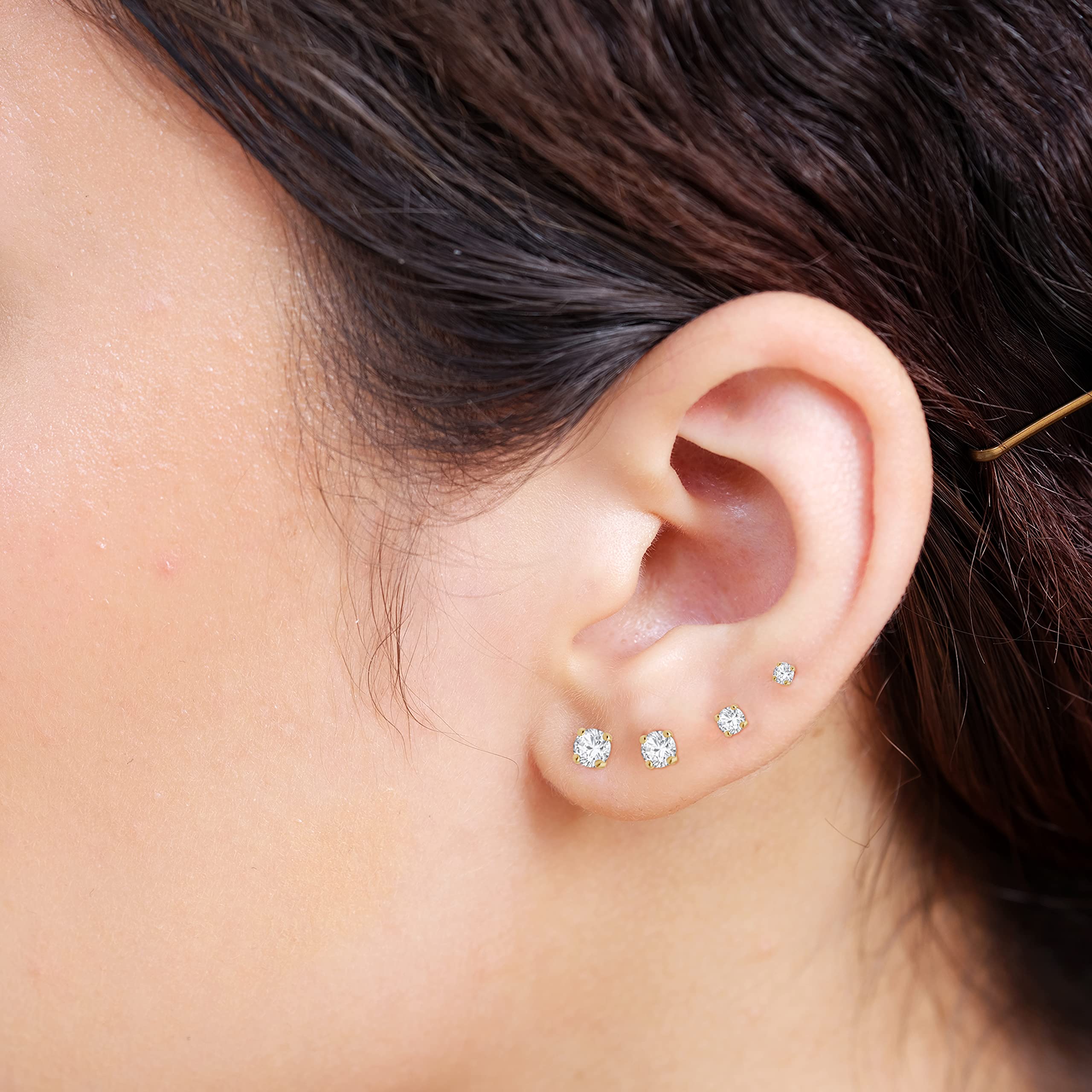 Round Natural Diamond Cartilage Tragus Solitaire Stud Earrings 14K Solid Yellow Gold Internally Threaded Screw Back (0.06 Cttw,Color G-H, Clarity - SI1-SI2) Upper Ear Piercings Jewelry For Men Women