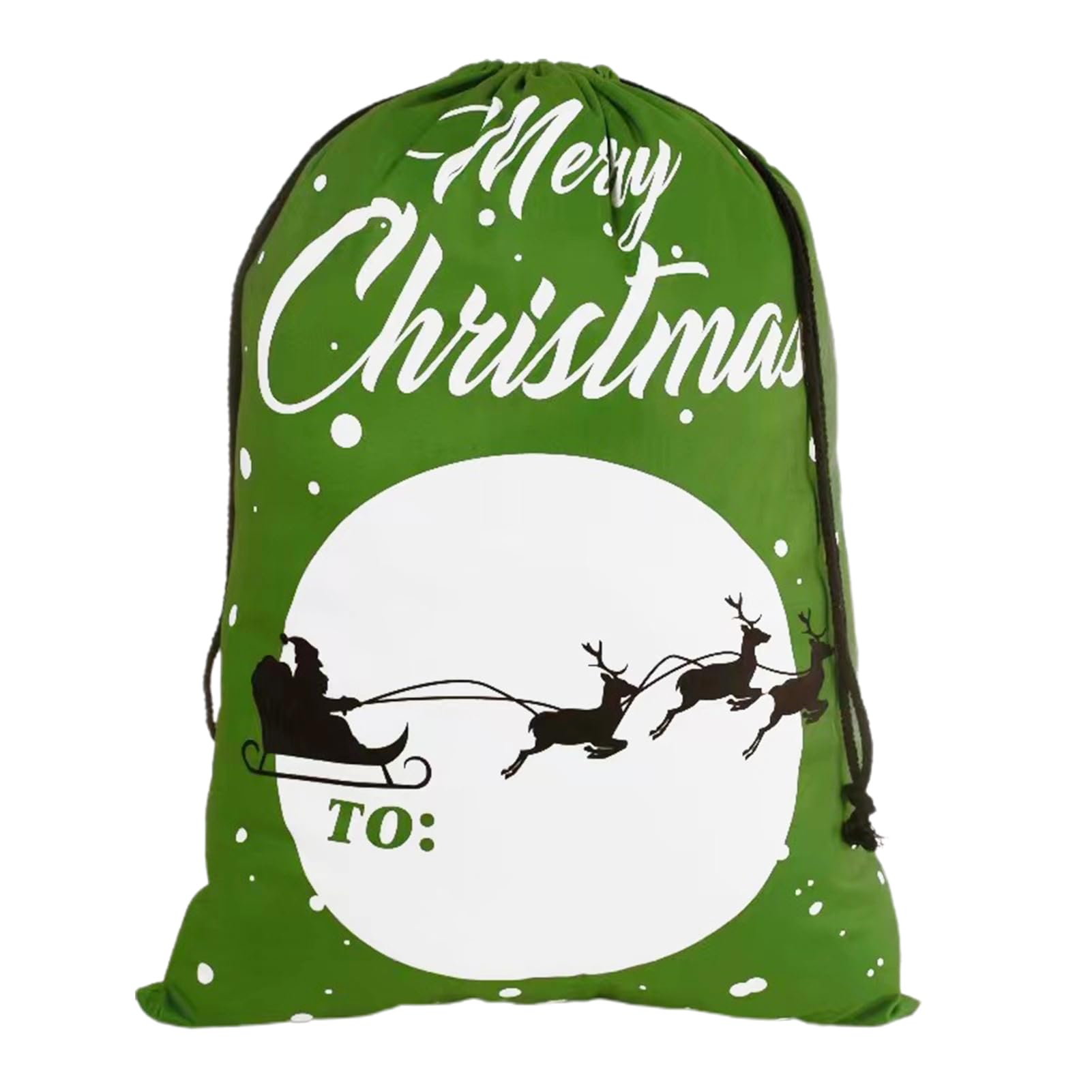 Libcflcc Christmas Party Gift Bag Reusable with Reindeer Sleigh Design Large 70x50cm Size Heavy Duty Washable Cotton Material Festive Drawstring for Holiday Green