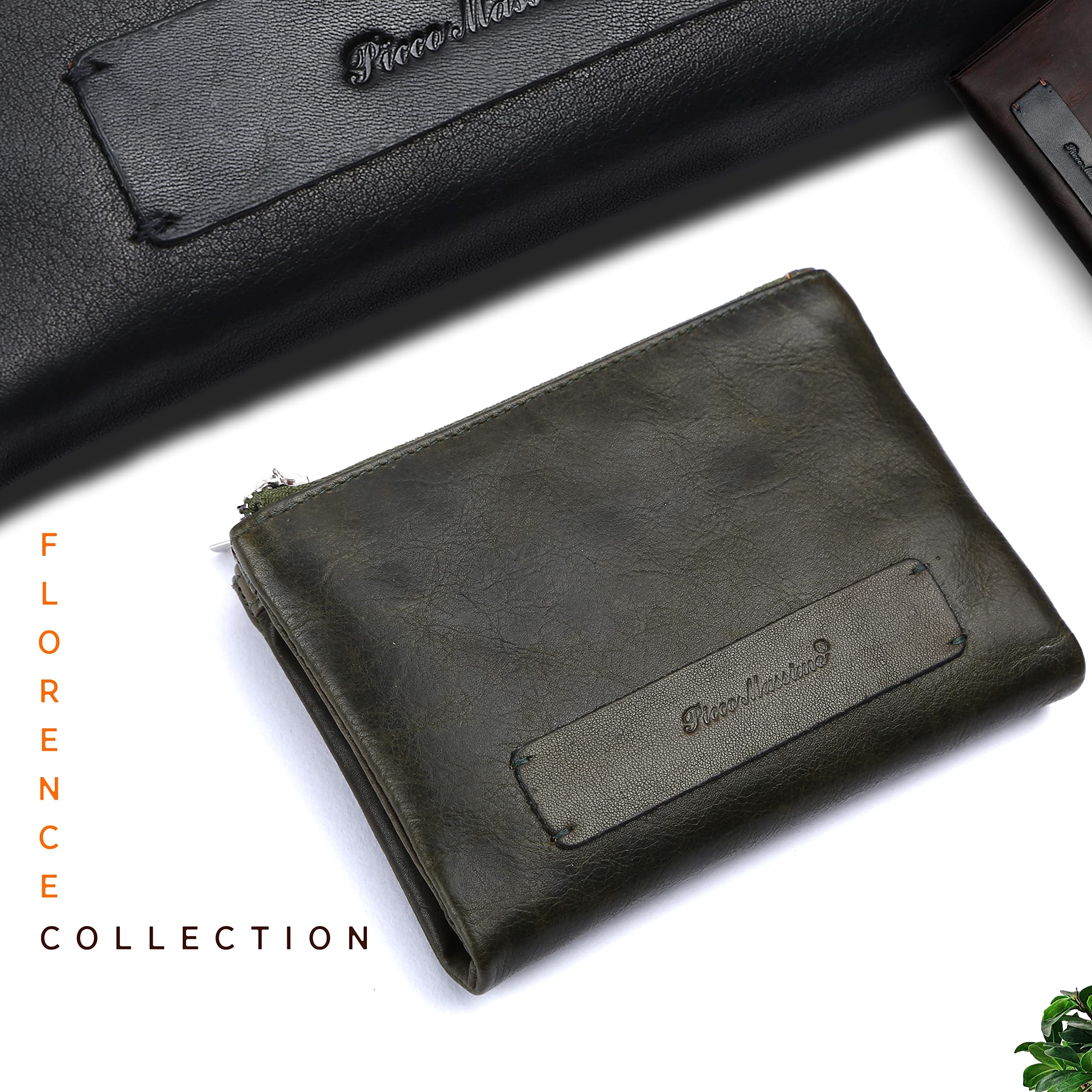 PICCO MASSIMO Genuine Leather women's Wallet | RFID blocking Leather wallet For women,Zipper Card Holder And Money Bi-Fold | Green Colour