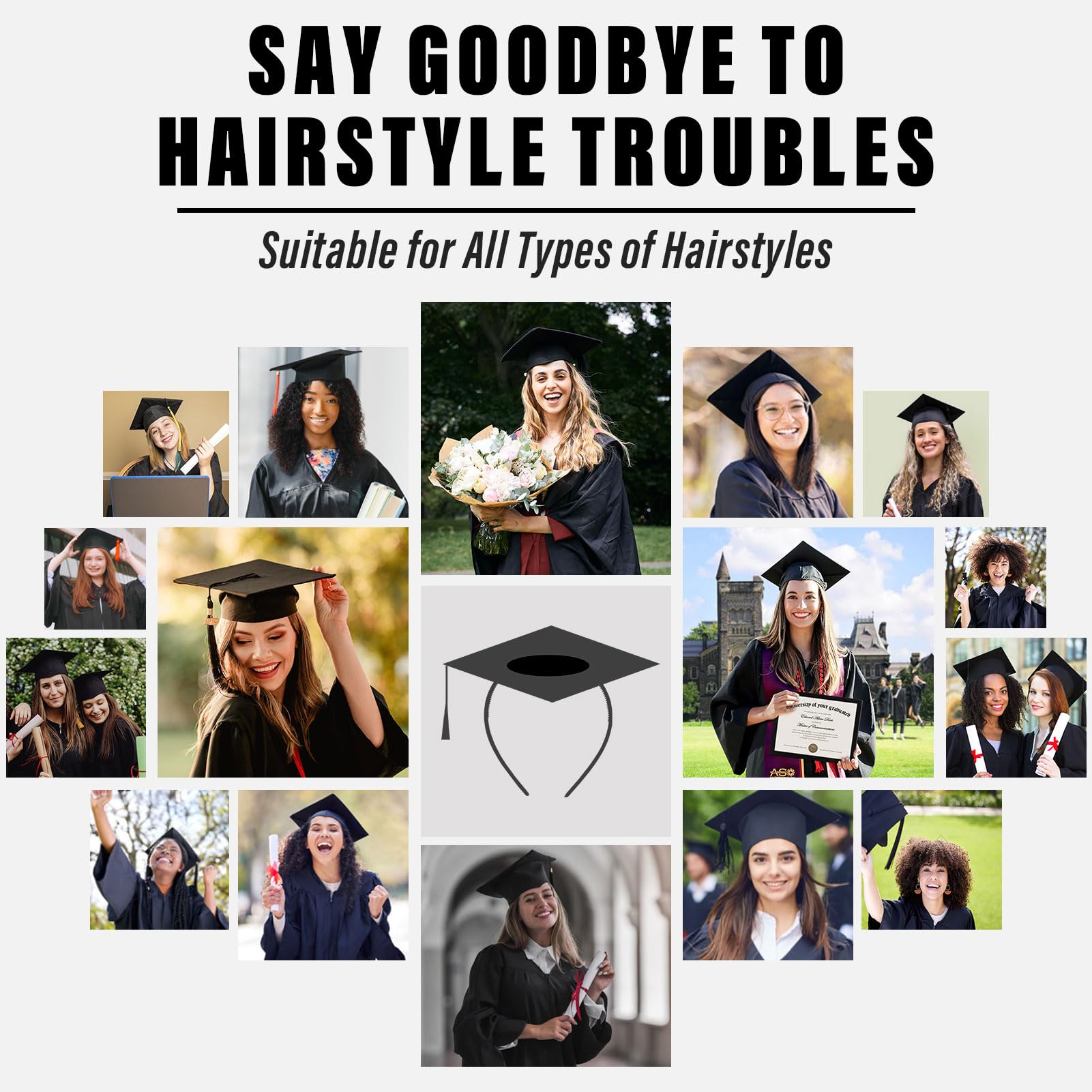 unibouti 2 Pack Graduation Cap Headband - Grad Cap Head Band Insert with EVA Foam Sticker - Graduates Essential Hairband for Securing Graduation Hat