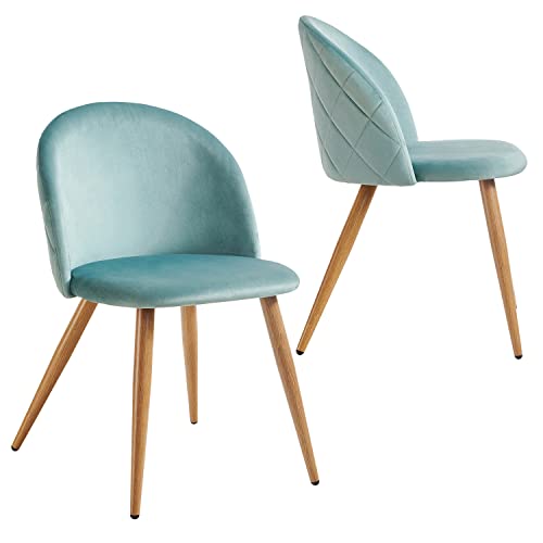 Wonder Comfort Dining Chairs Set of 2 Velvet Cushion Seat Back and Oak Legs,Kitchen Living Room Reception Chairs with Padded Seat (Green)