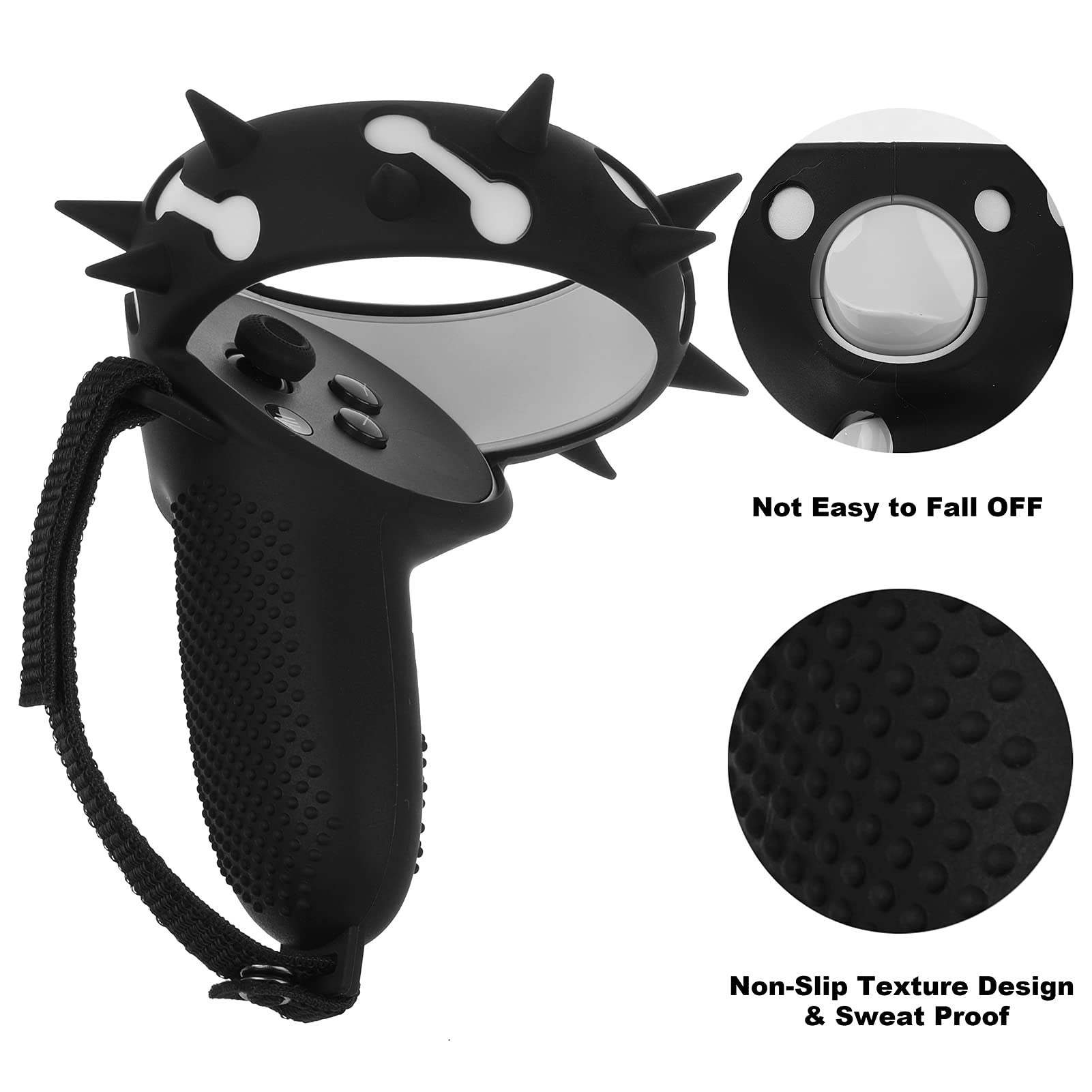 Pickeico 9-in-1 Accessories for Oculus Quest 2, Quest 2 VR Silicone Face Cover and Quest 2 Touch Controller Grip Covers, Quest 2 Headphone and Thumb Button Caps with Lens Cleaning Pen & Cloth(Black)