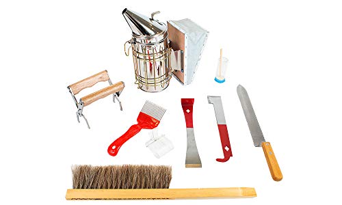SunVara Bee Keeping Starter Kit Smokers for Bees Nine Piece Essentials Bee Brush | Honey Bee Smoker | Beekeeper Tools and Equipment.
