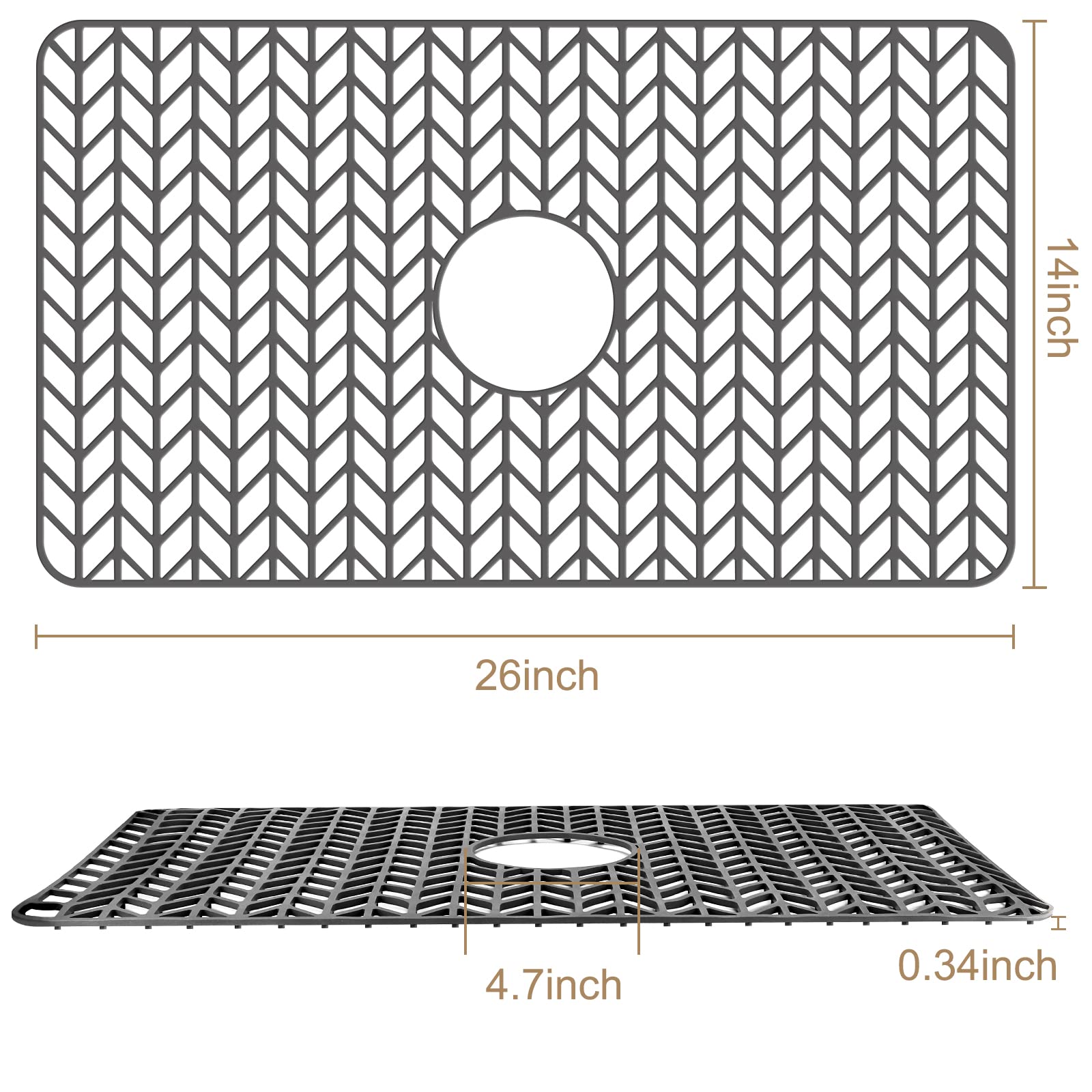 Sink Protectors for Kitchen Sink, Non-slip Silicone Sink Mat for Bottom of Kitchen Sink, 26 x 14 Inches Kitchen Sink Mats Grid with Center Drain for Farmhouse Stainless Steel Ceramic Sink